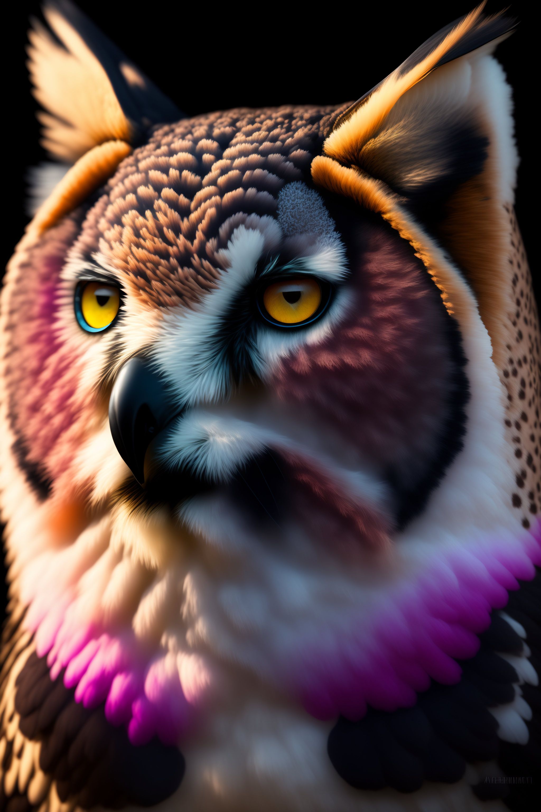 Lexica - Ultra close-up photo of a face of fuzzy owl semi Panther with ...