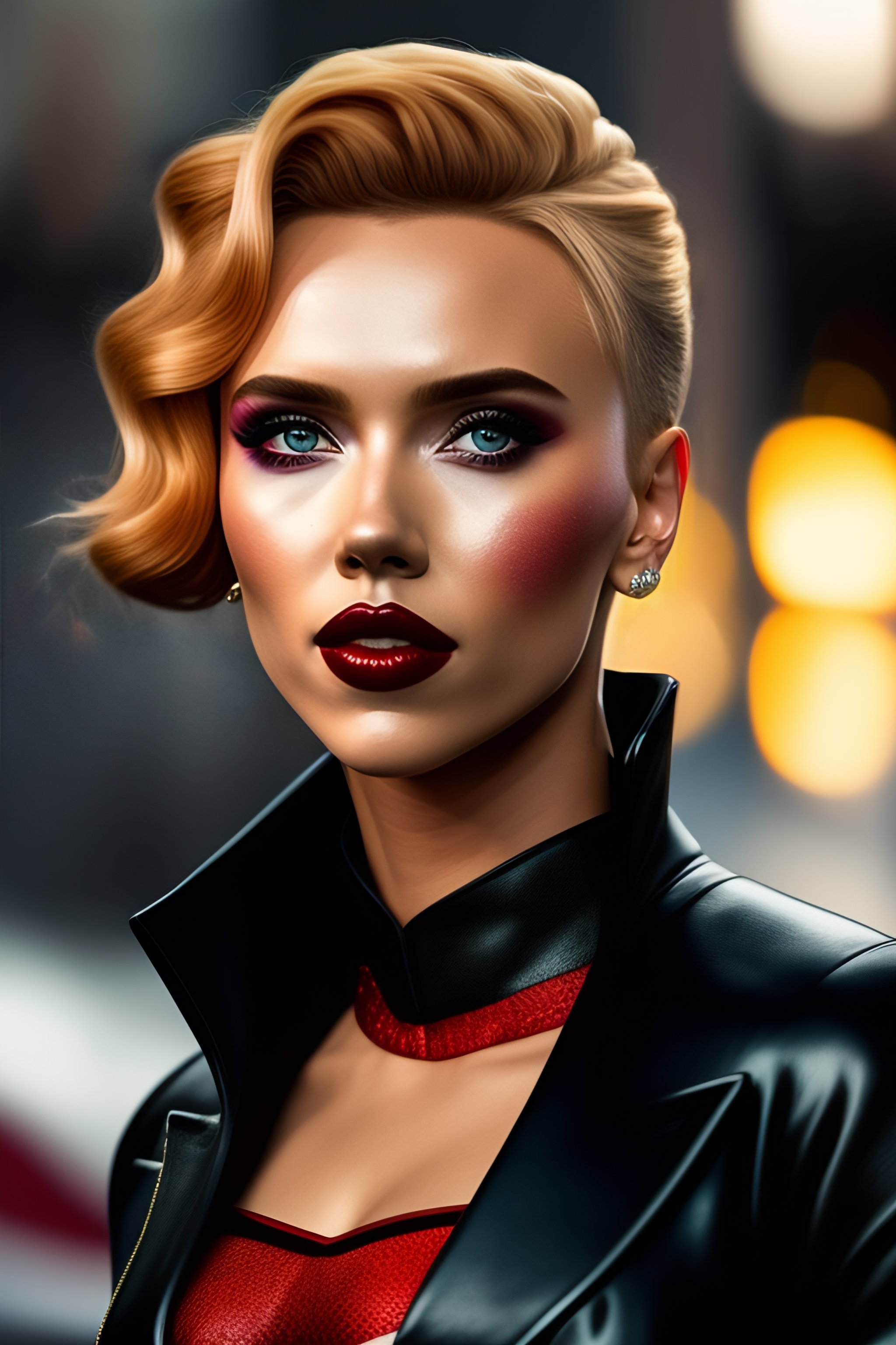 Lexica - Scarlett Johansson as harley quinn walking with face make-up