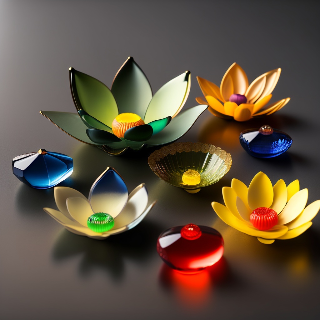 Lexica - 5 glass flowers .1-red 2-blue 3-yellow 4-green 5-caral. All of ...