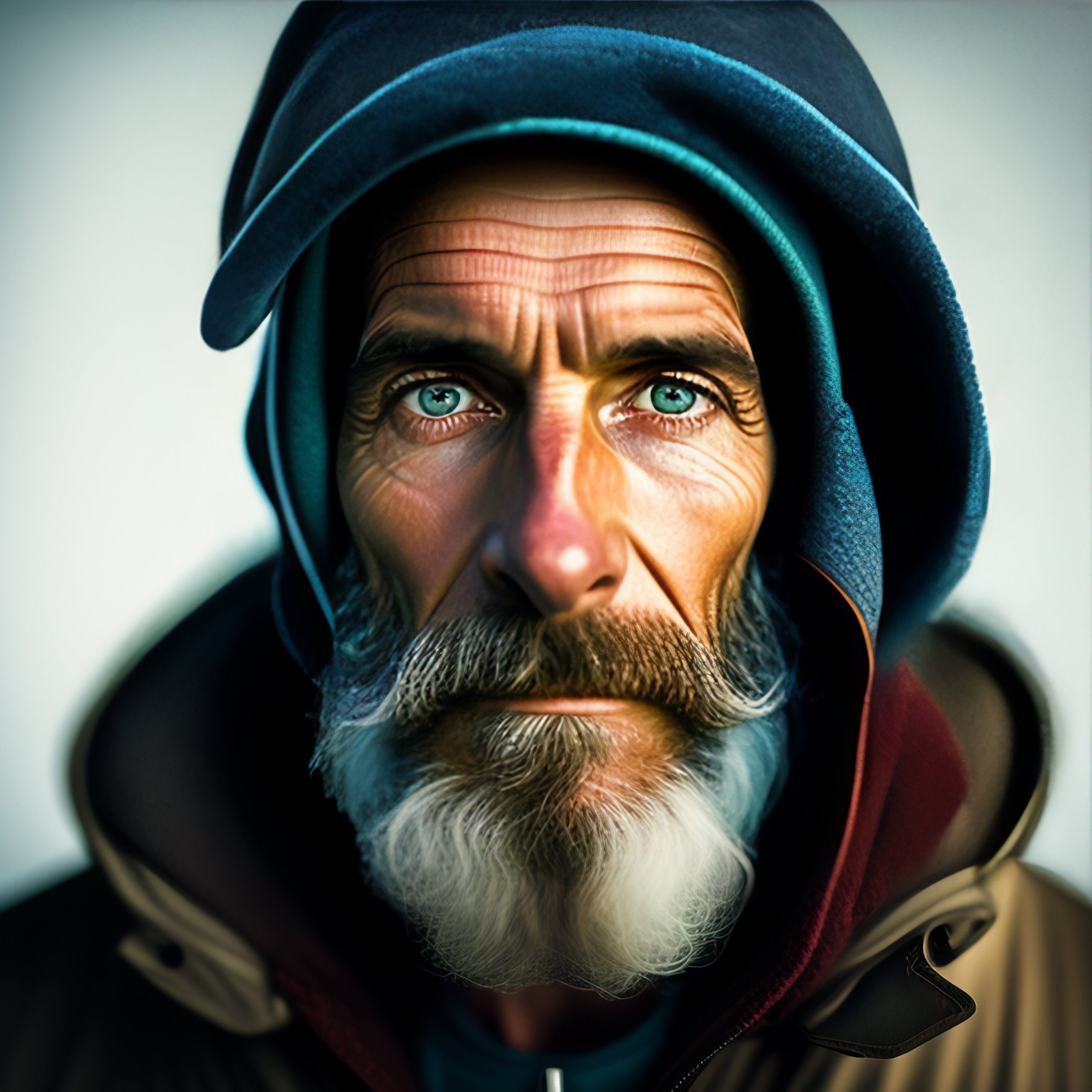 Lexica - Homeless looking man in a white background, hyper realistic
