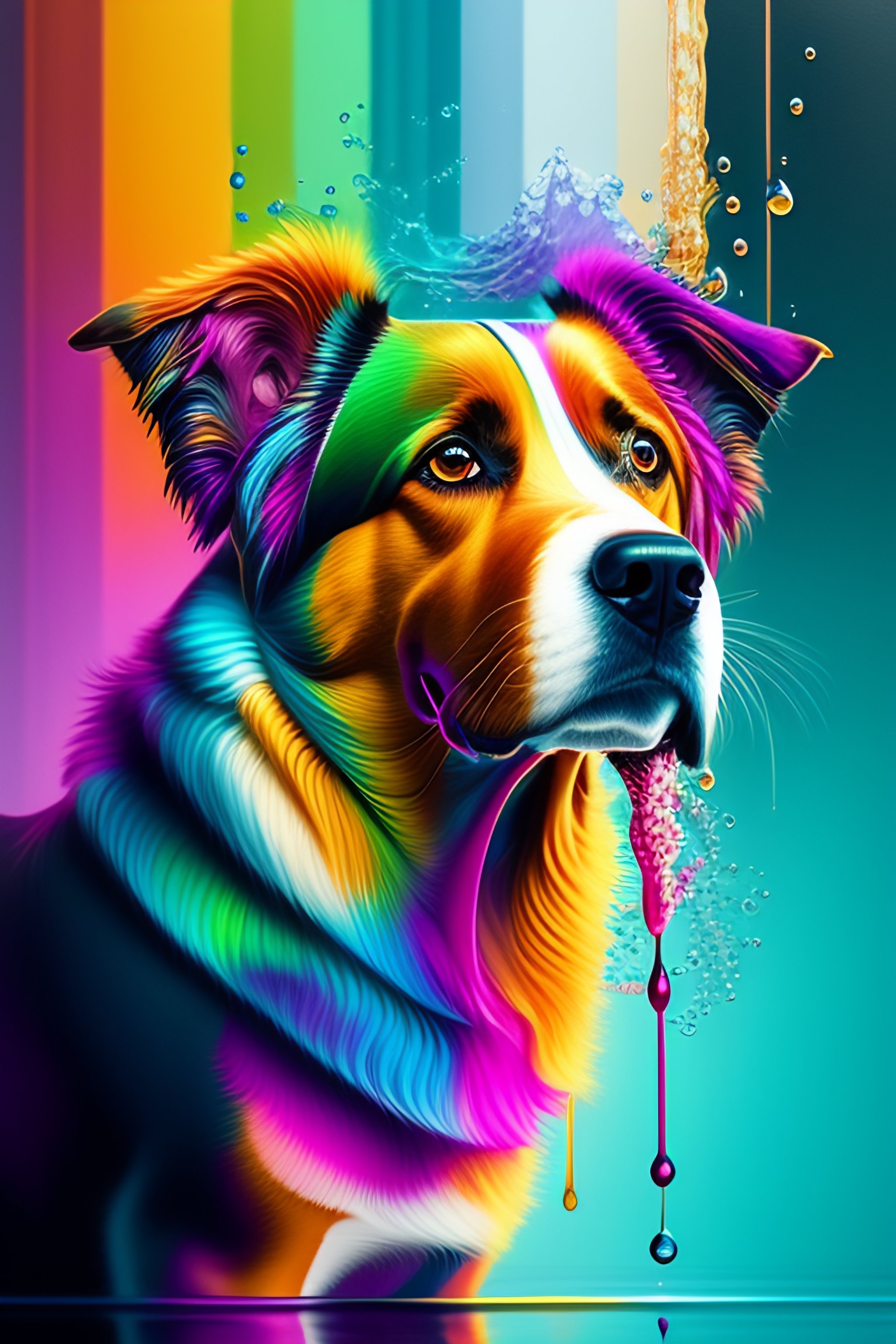 Lexica - Colorful abstract painting,dog with colorful pain,, water ...