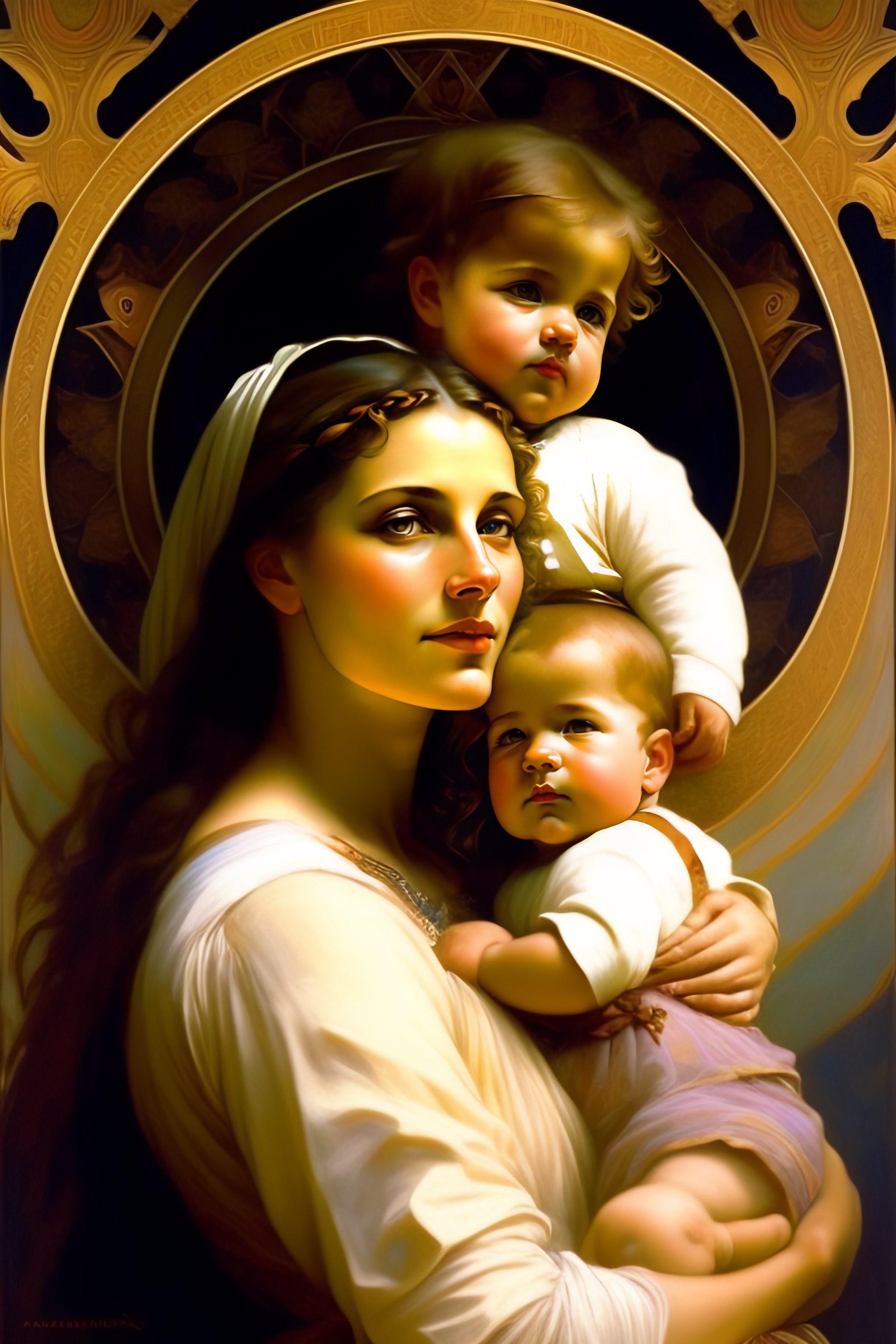 Lexica - Mummy with her baby boy in arms, painting by Davinci, alphonse ...