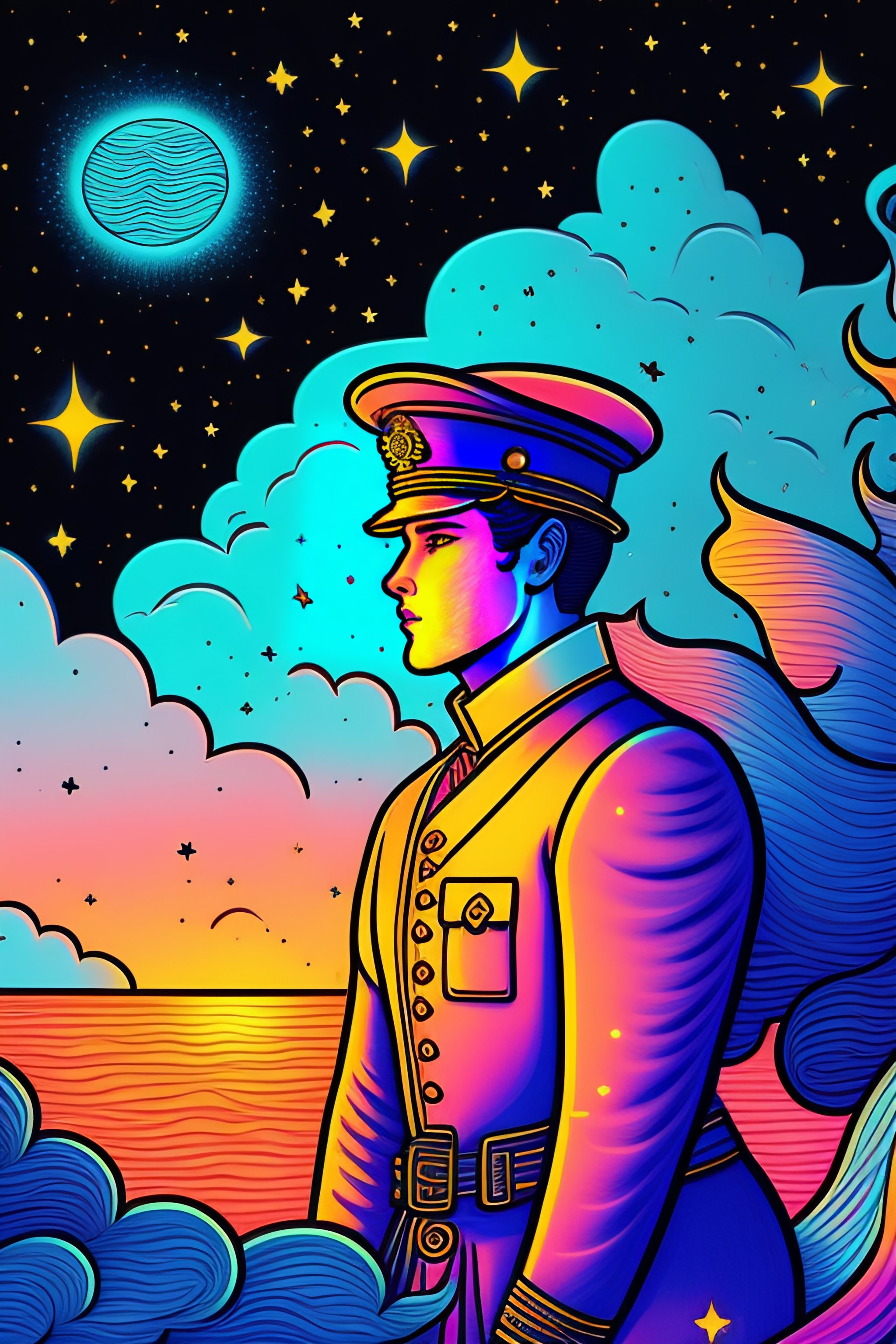 Lexica - Highly detailed line color drawing of sailor man digital art ...