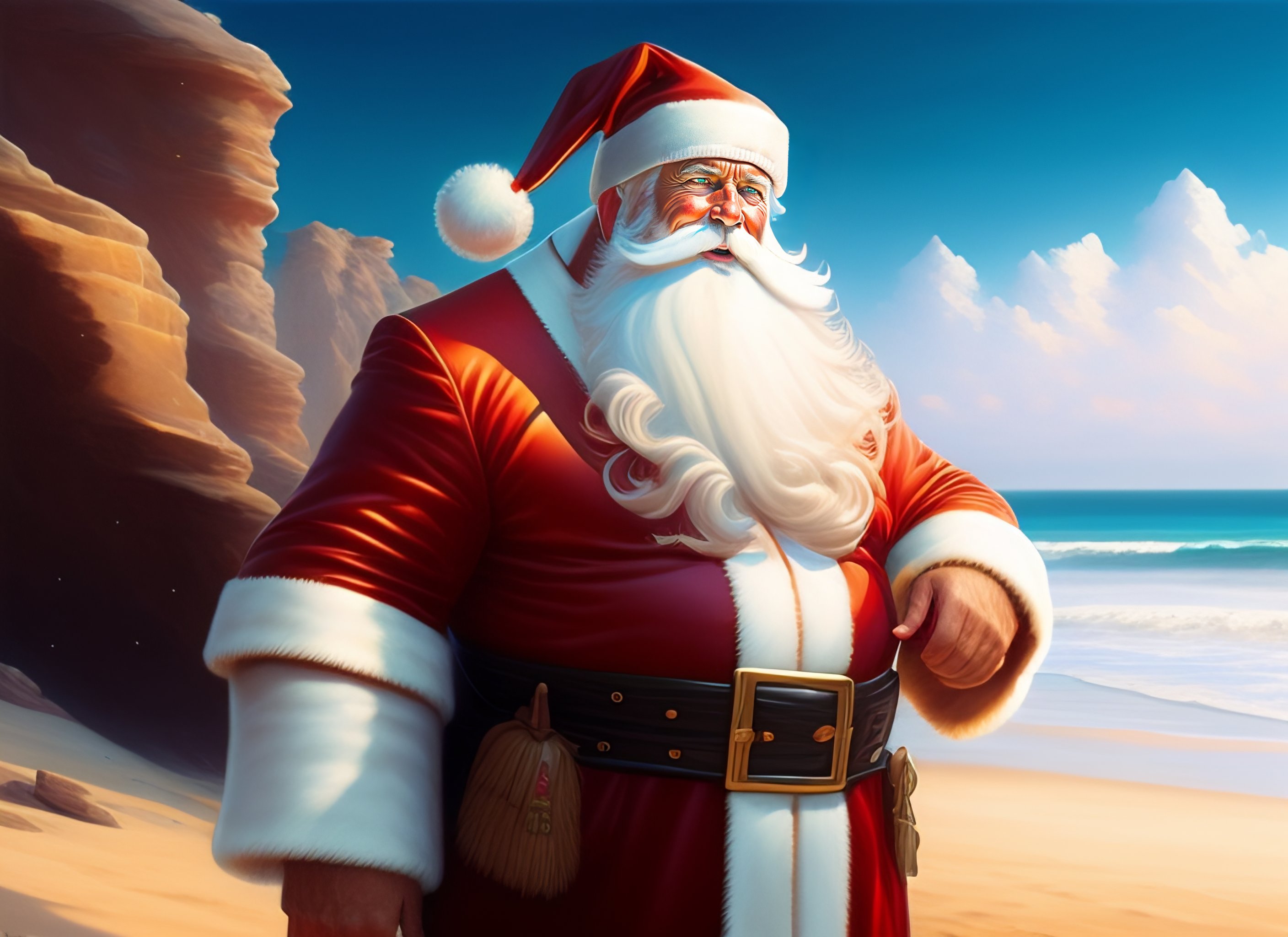 Lexica - Vacation Santa Claus at the beach, photorealistic, highly ...