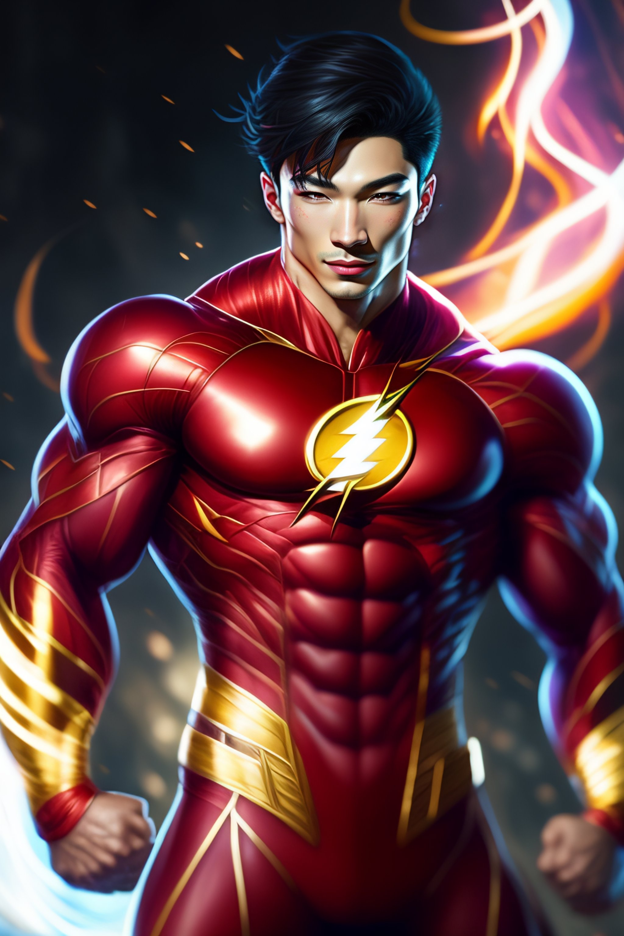 Lexica - Full body potrait of ezra miller as super muscular flash anime ...