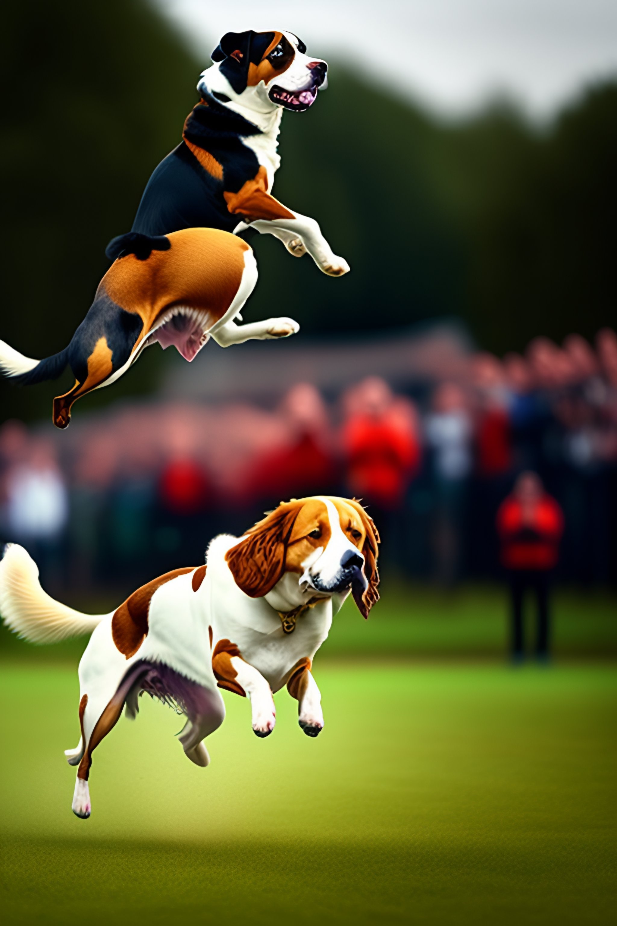 Lexica - Dog with four legs in the air in agility parcours jumping over ...