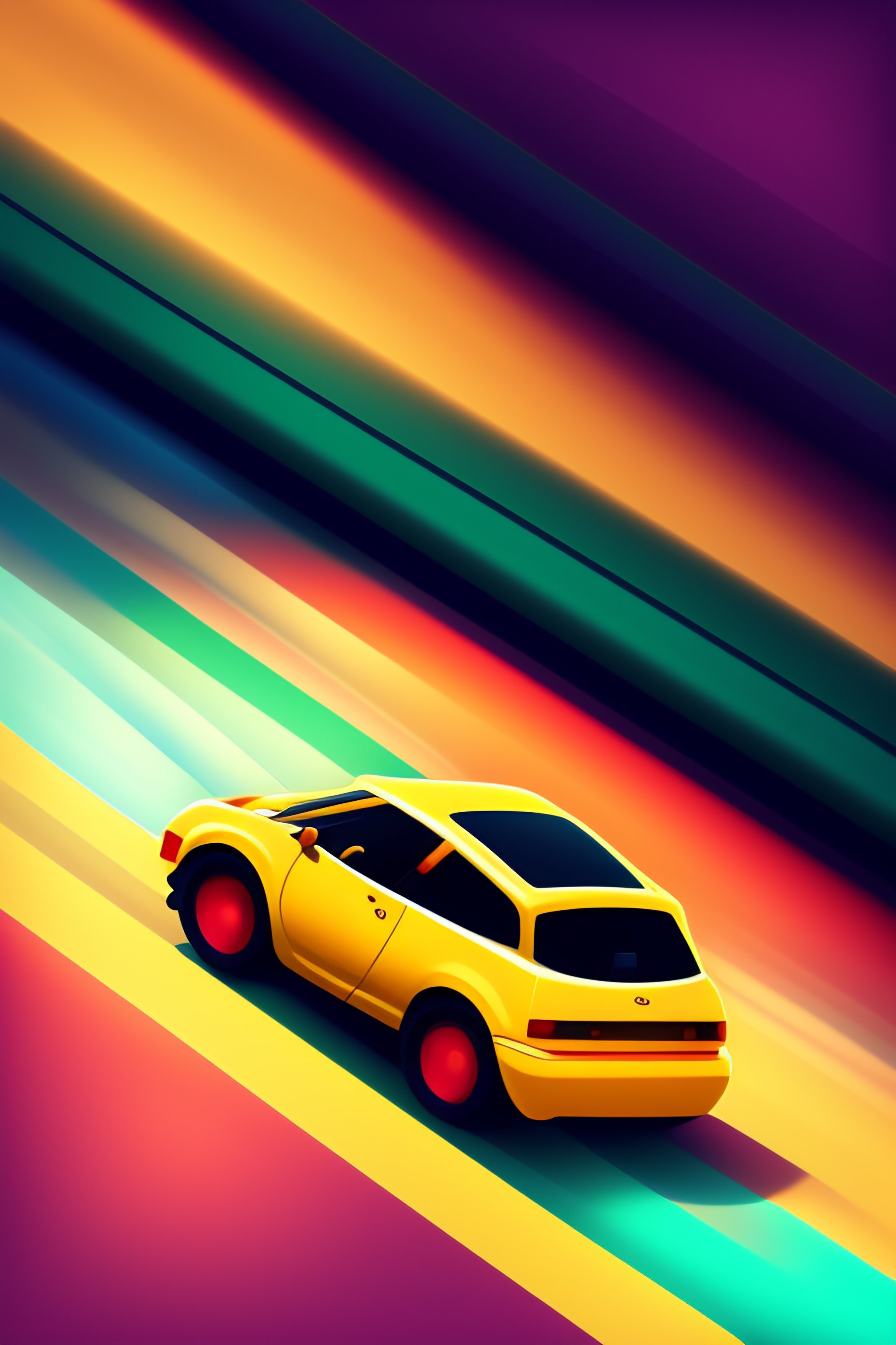 Lexica - Simple cartoonish style car driving down the road