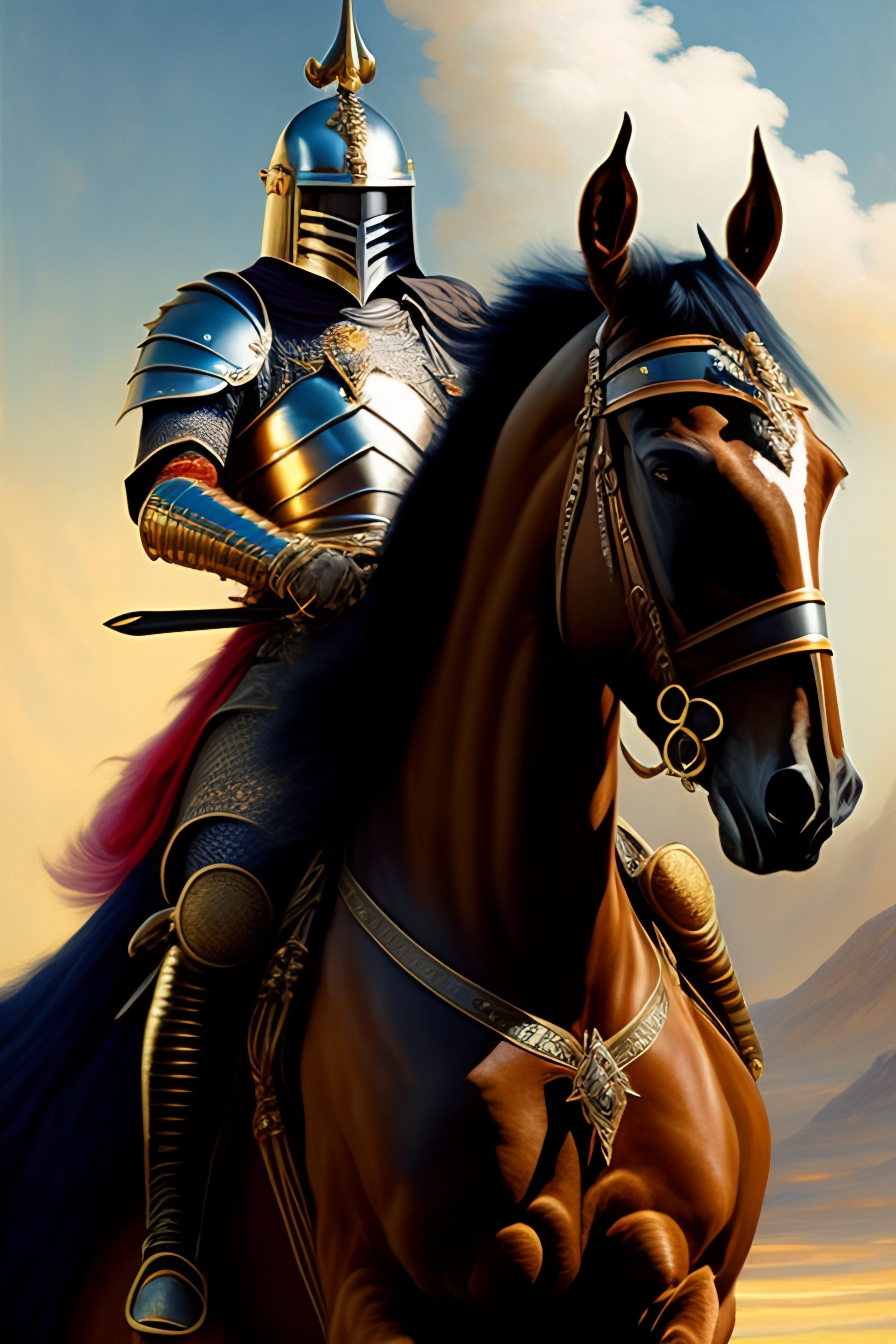 Lexica - A painting of a knight riding on the back of a horse, a ...