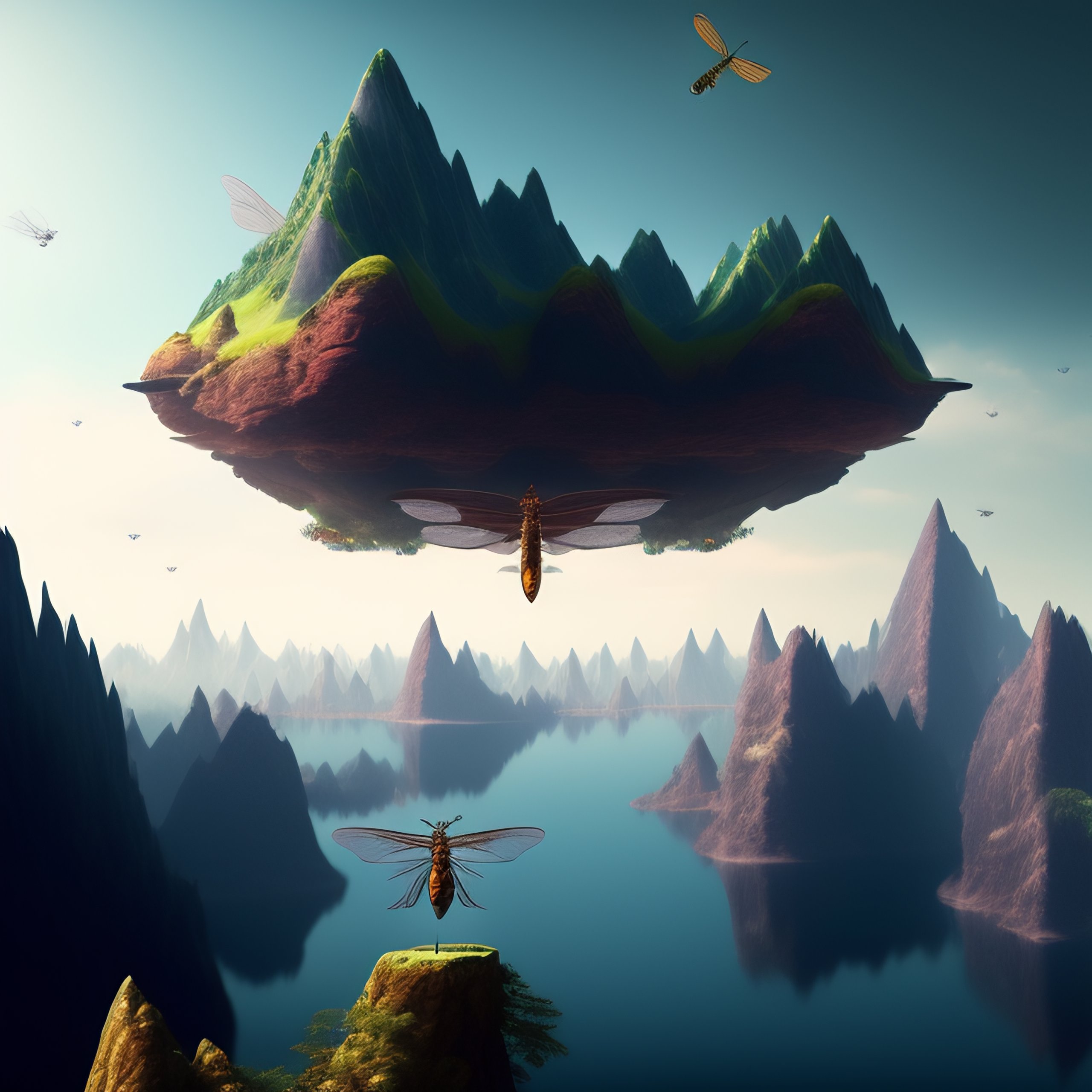 Lexica - Floating mountains, floating rocks, huge dragonfly mixed with ...