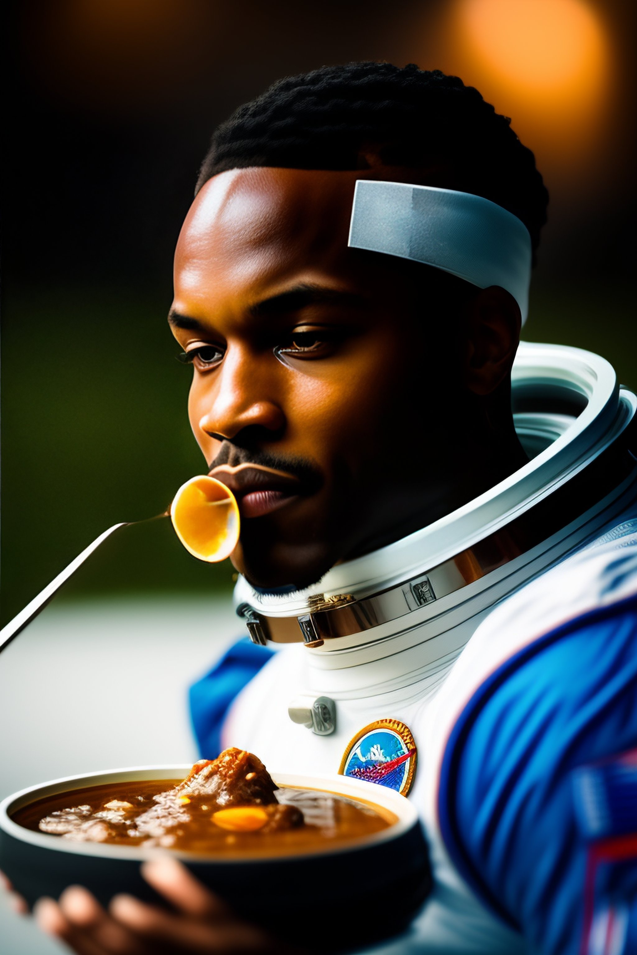Lexica - Astronaut eating gumbo with telescope in background
