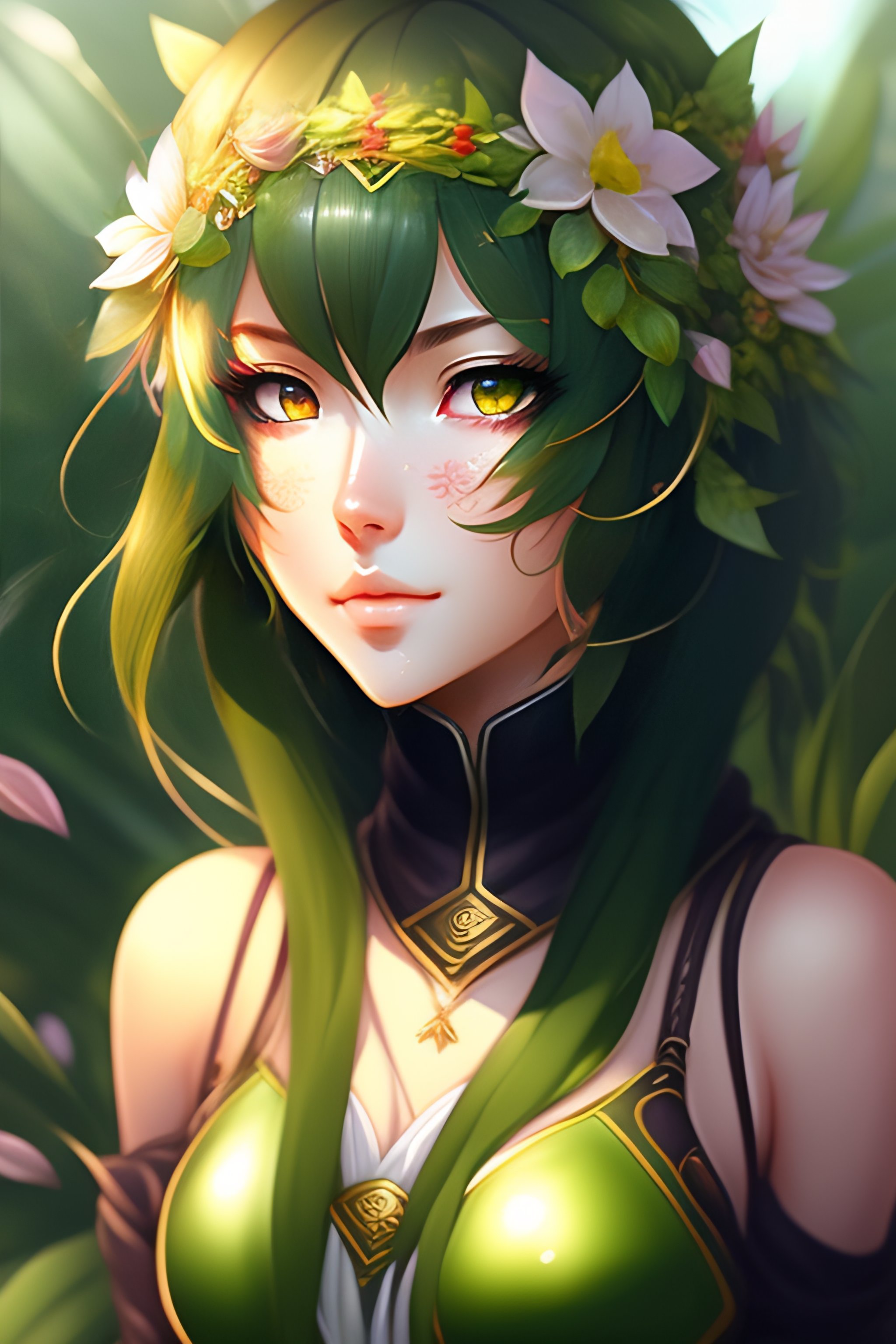 Lexica - Female character, pixiv, plant woman, green eyes, full ...