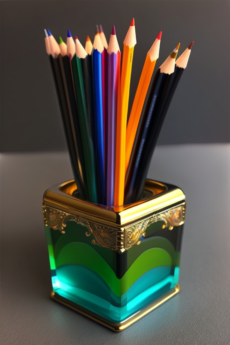 Lexica - Epoxy resin pencil holder with some pencils inside ,Telephoto ...