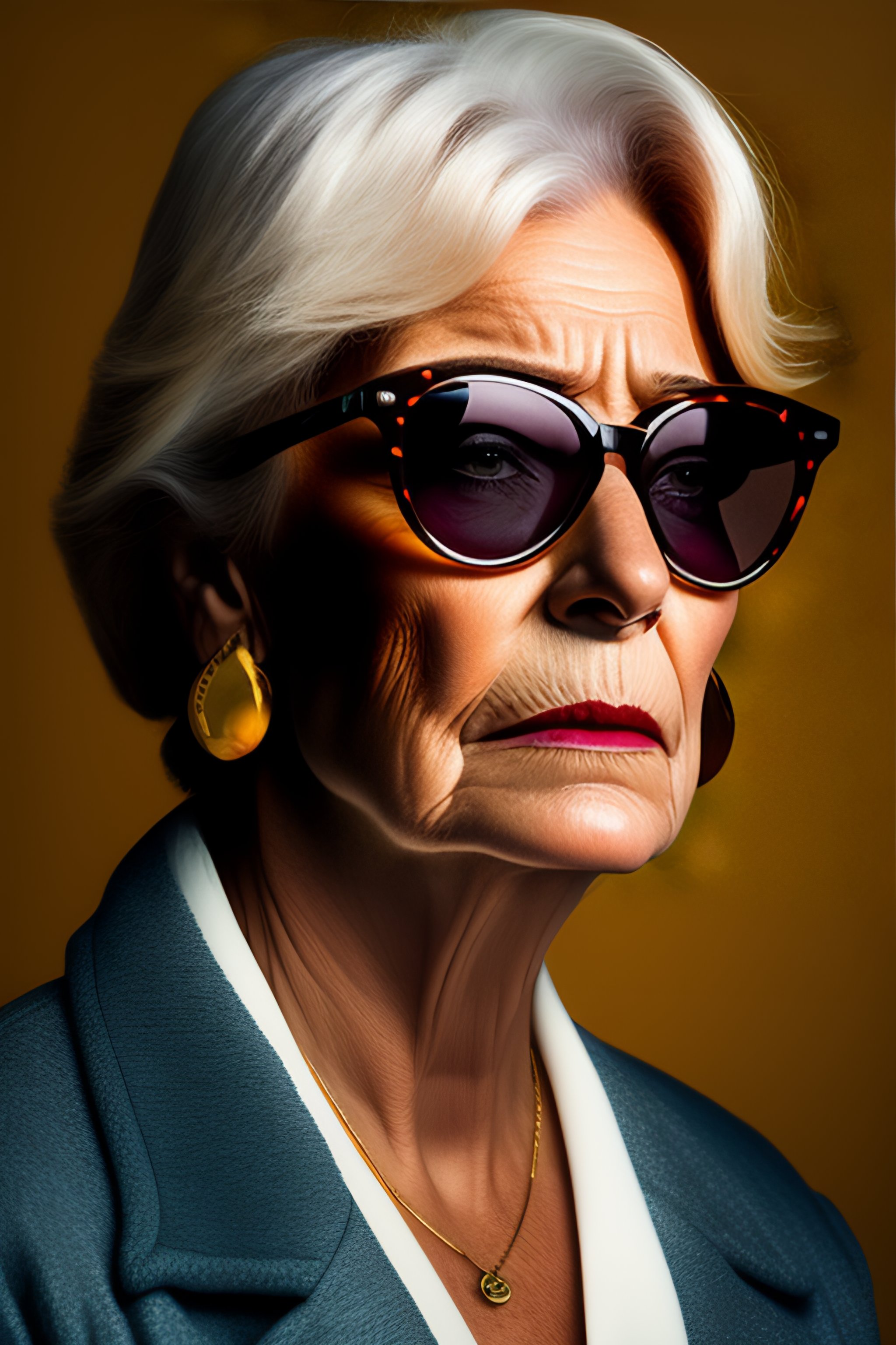 Lexica - Portrait of a grumpy mean scowl old woman sunglasses