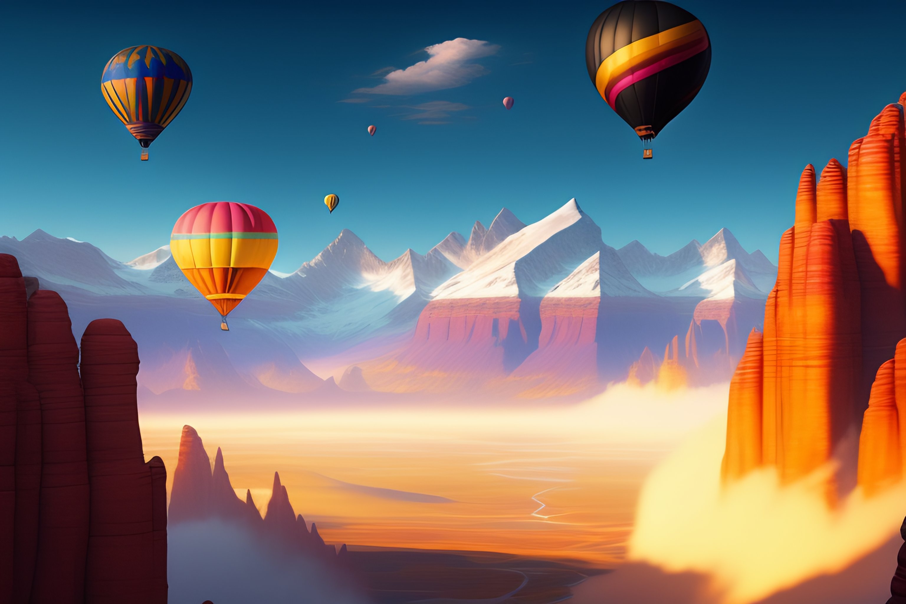Lexica - Colorful hot air balloons high over the rocky mountains,wide ...