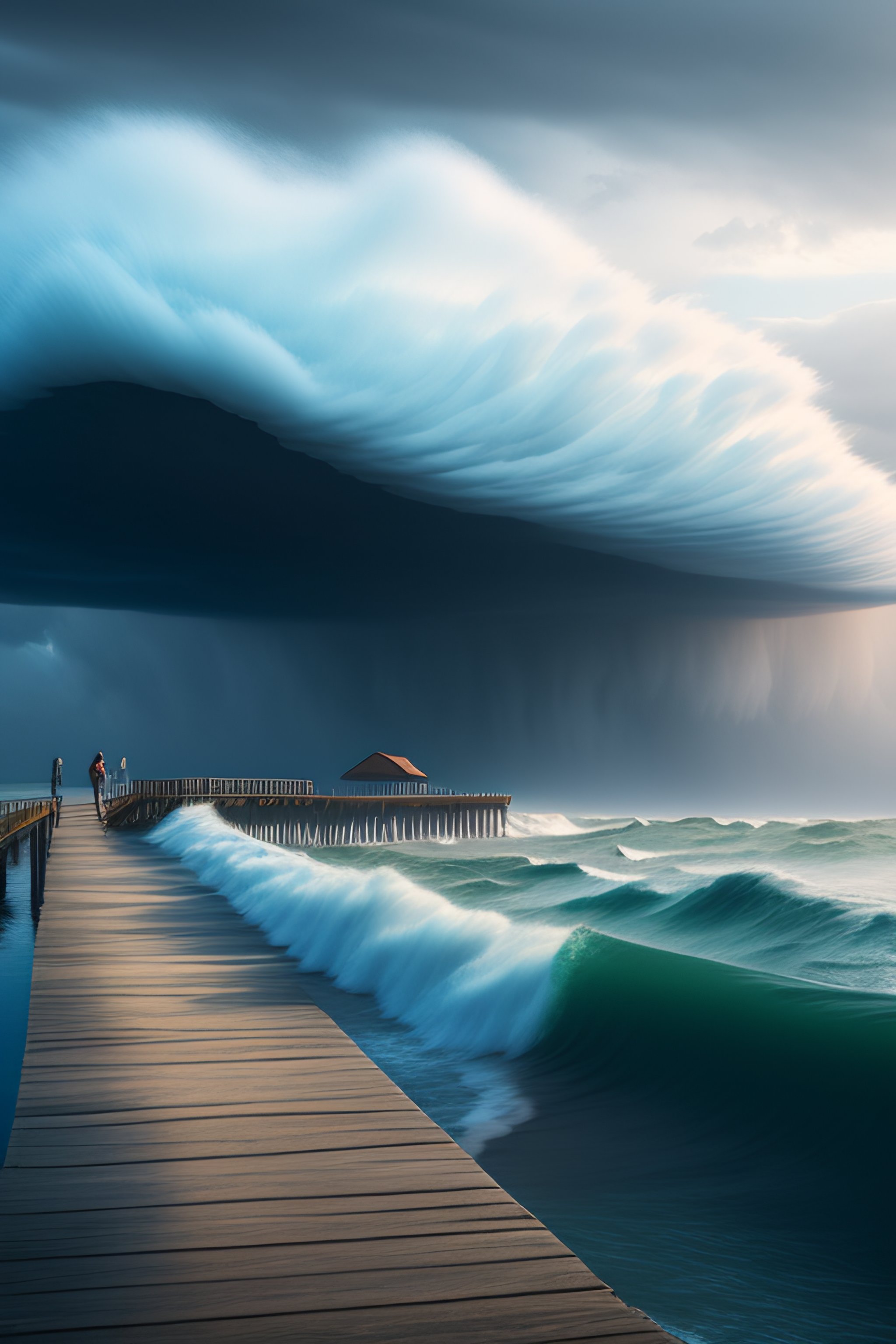 Lexica - Massive storm brewing in the sea, wooden old jetty extending ...