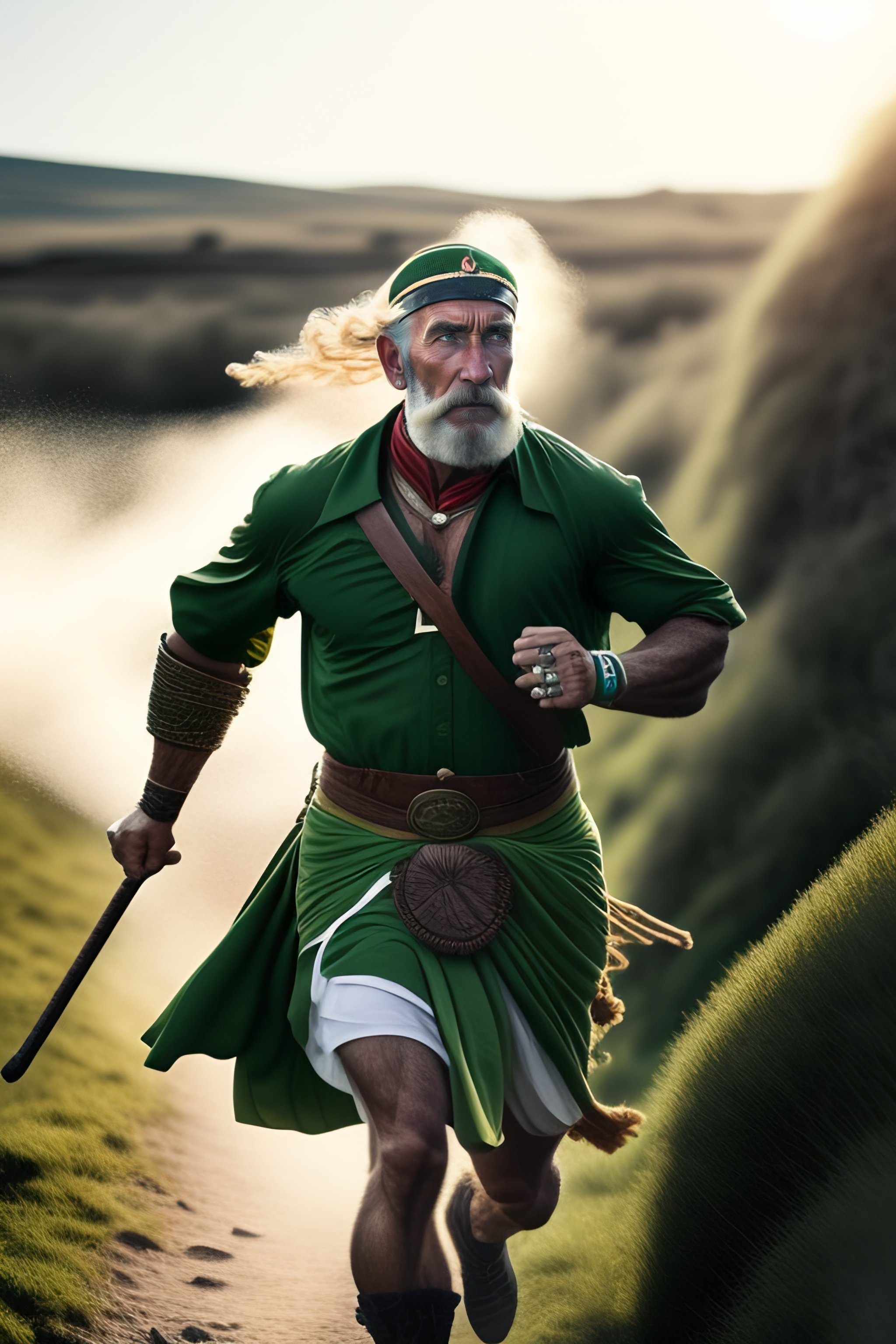 Lexica - Ancient Scotsman man running from the front, in green skirt ...