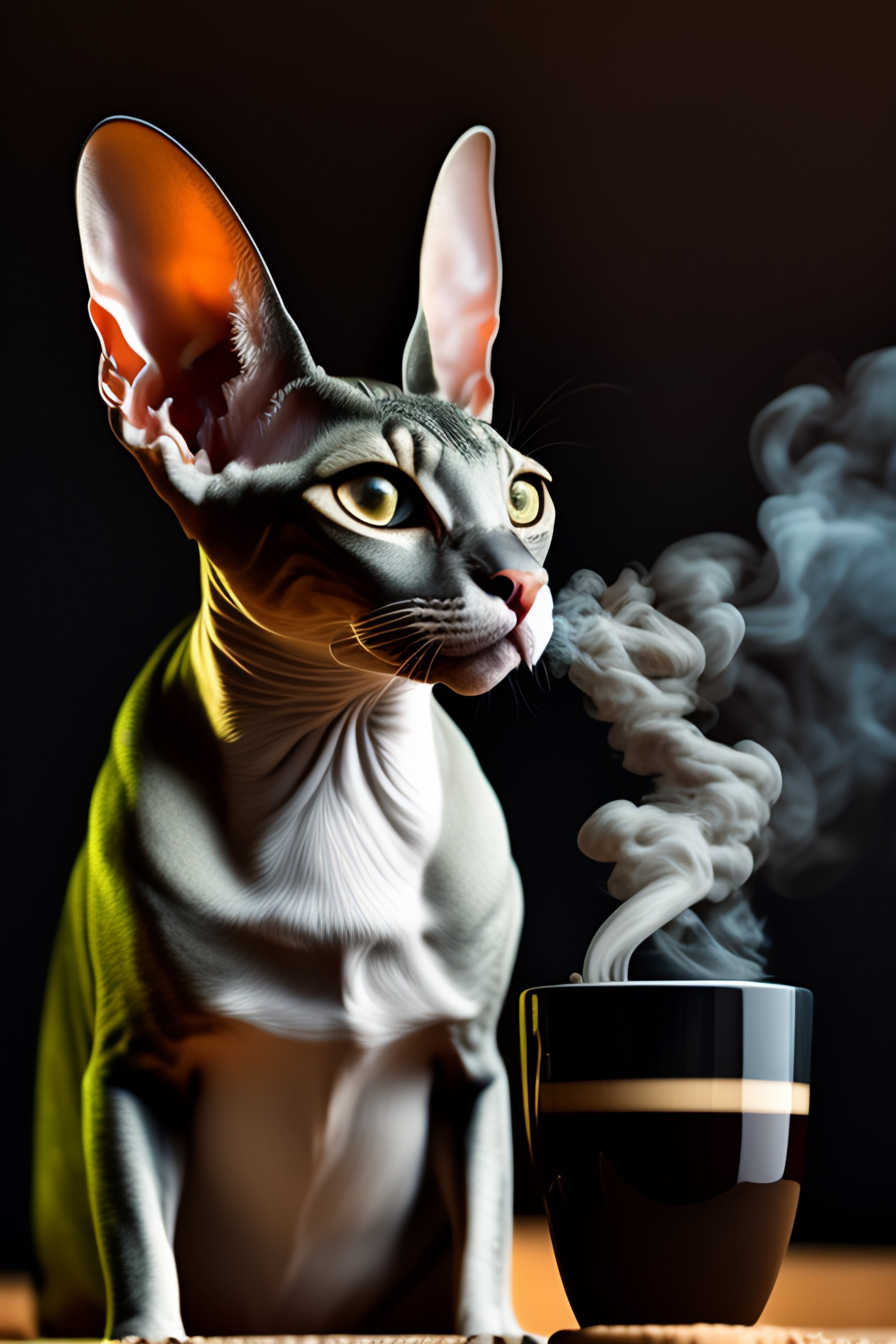 Lexica - Smoking sphinx cat with coffee