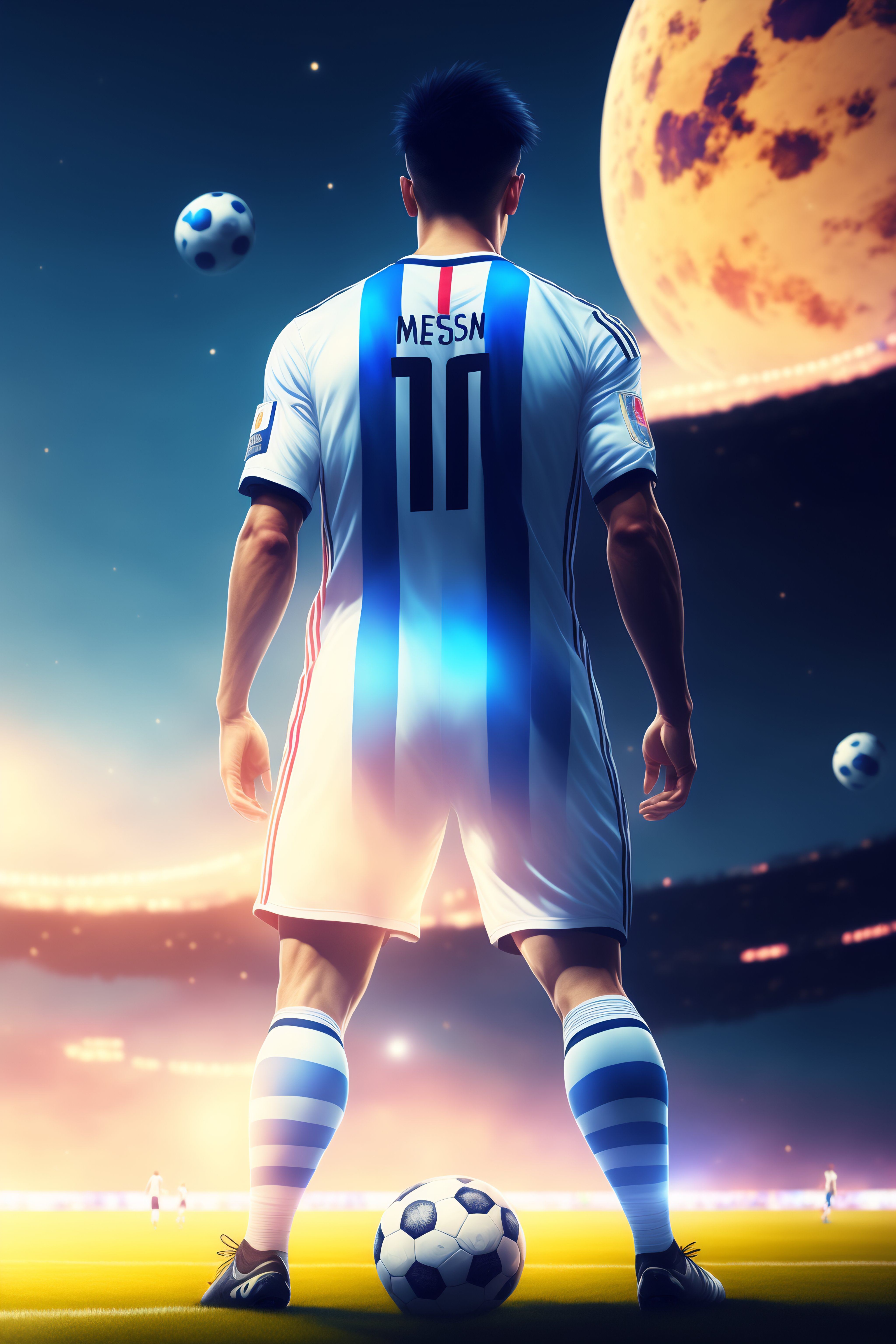 Lexica - Back of Argentine Footballer Messi, Blue and white stripes ...