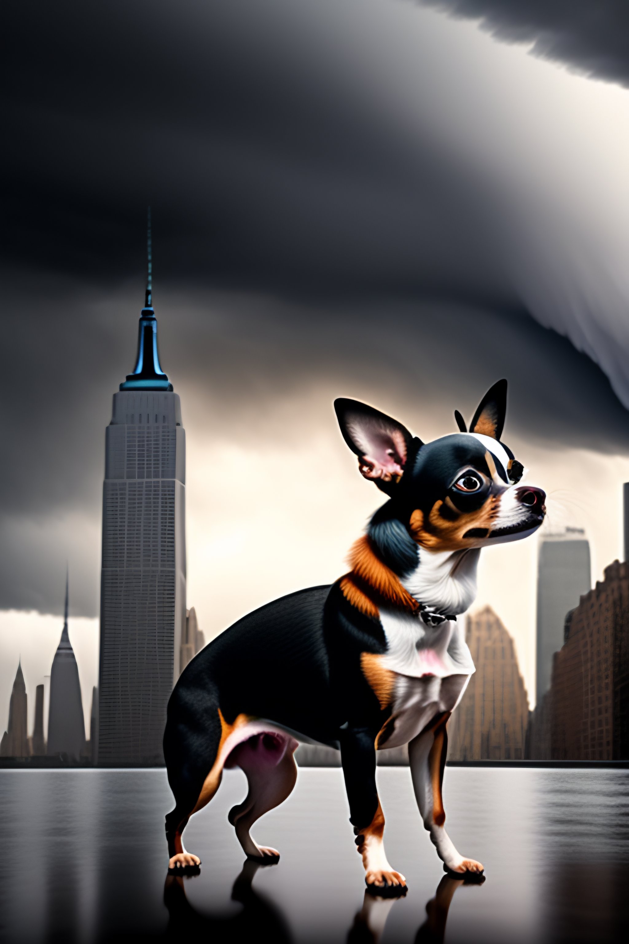 Lexica - A massive muscular humanoid chihuahua as tall as a building ...