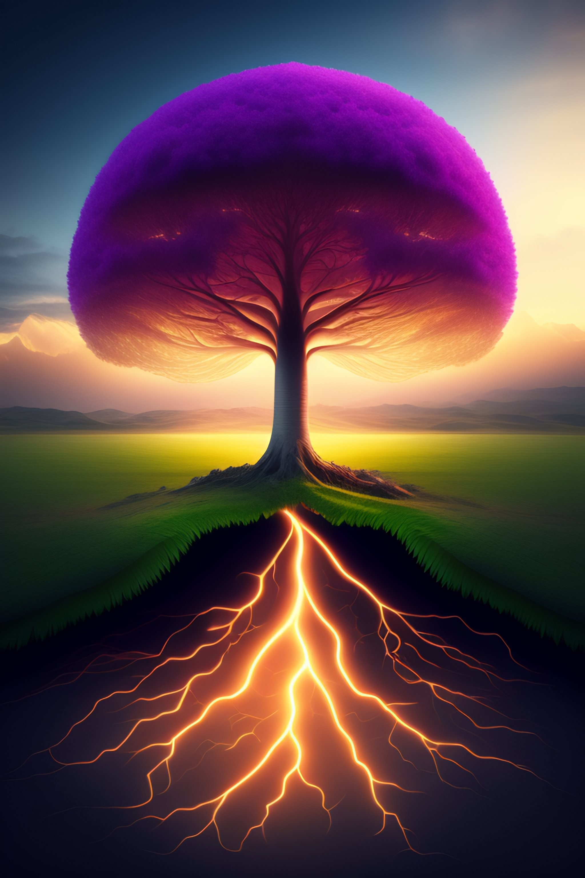 Lexica - Healthy power lightning tree roots heart fungi connected network