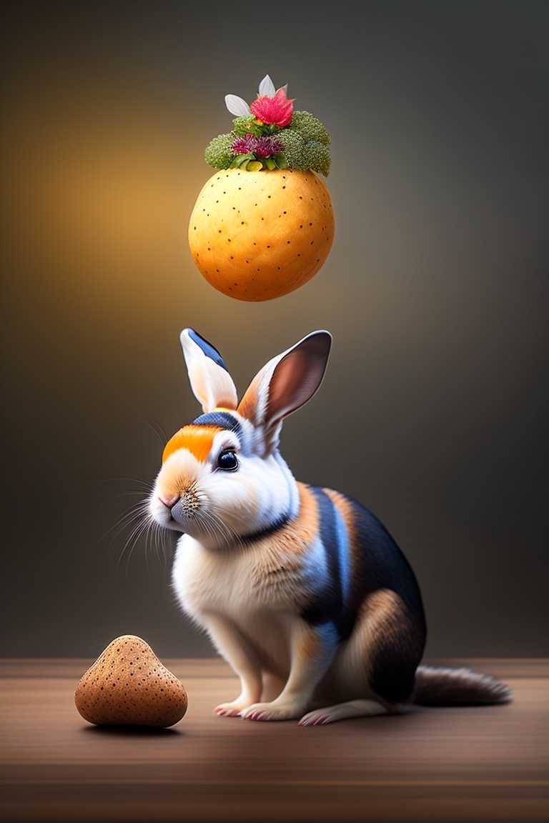 Lexica - Rabbit, lizard and chicken next to a potato