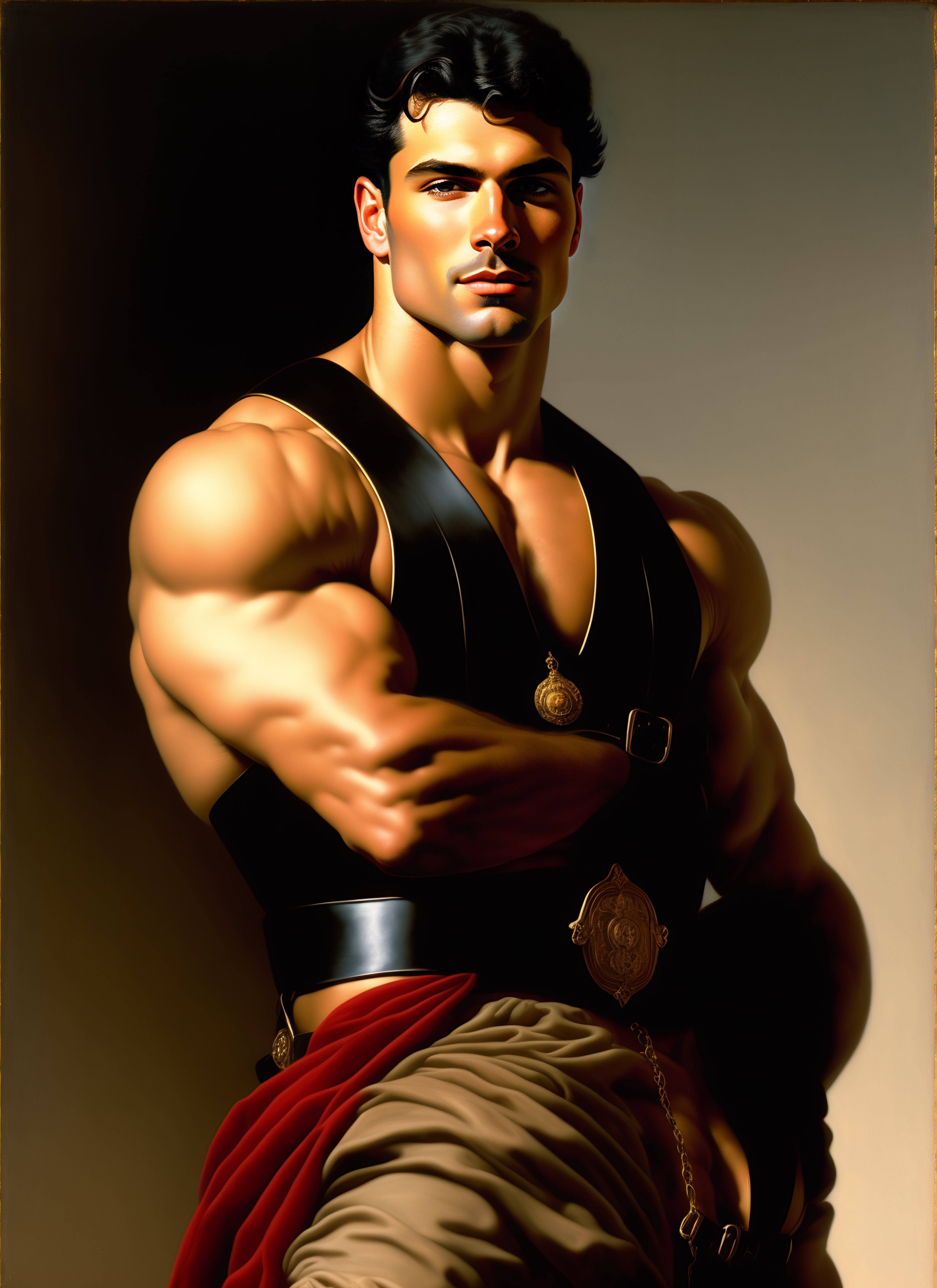 Lexica - A color oil portrait painting of a handsome muscular man ...