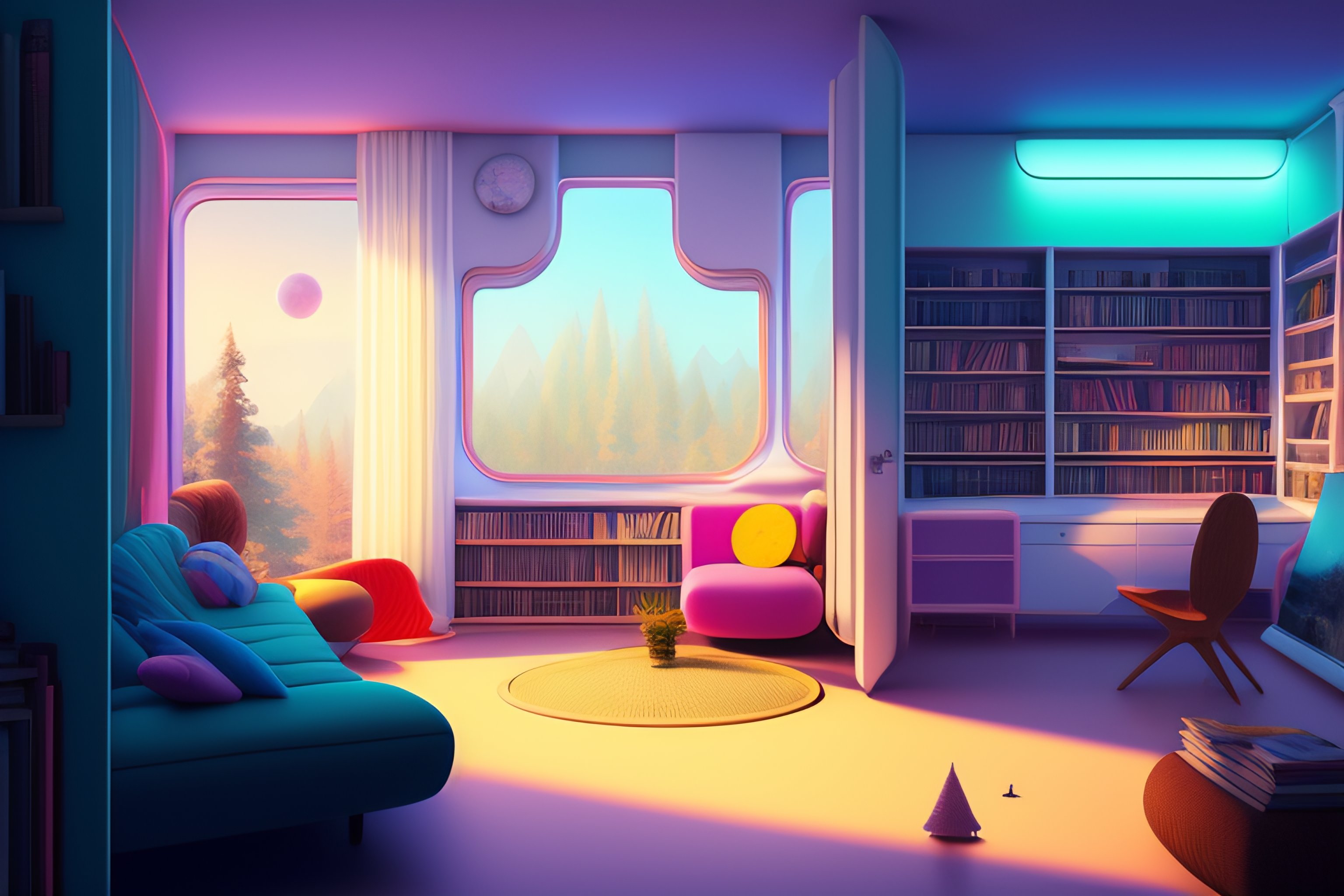 Lexica - Surreal room in the trees, the room is messy and unorganized ...