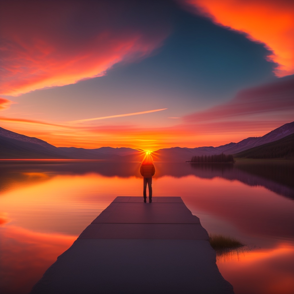 Lexica - A peaceful scene with a person enjoying a beautiful sunrise ...