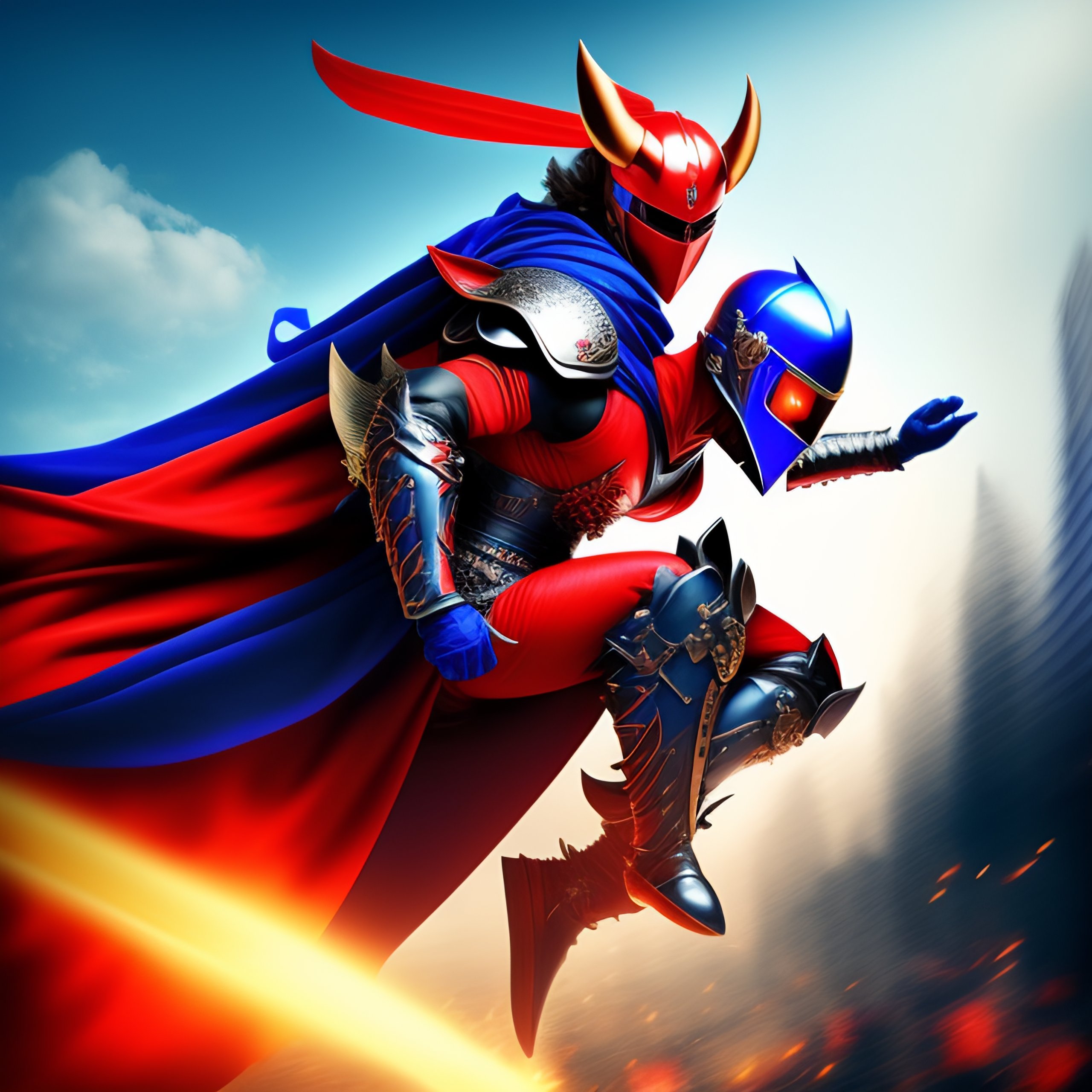 Lexica - Devil ninja warrior with wings, wearing armor and helmet, blue ...