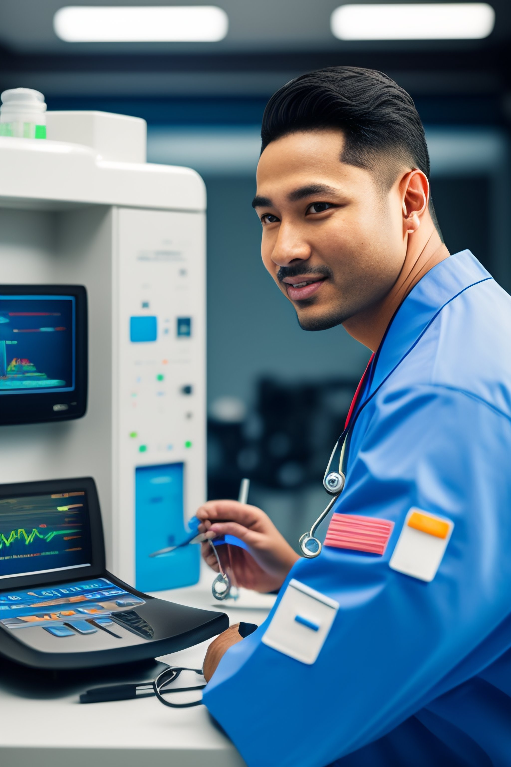 Lexica - Portrait of medical technician working on dialysis machine