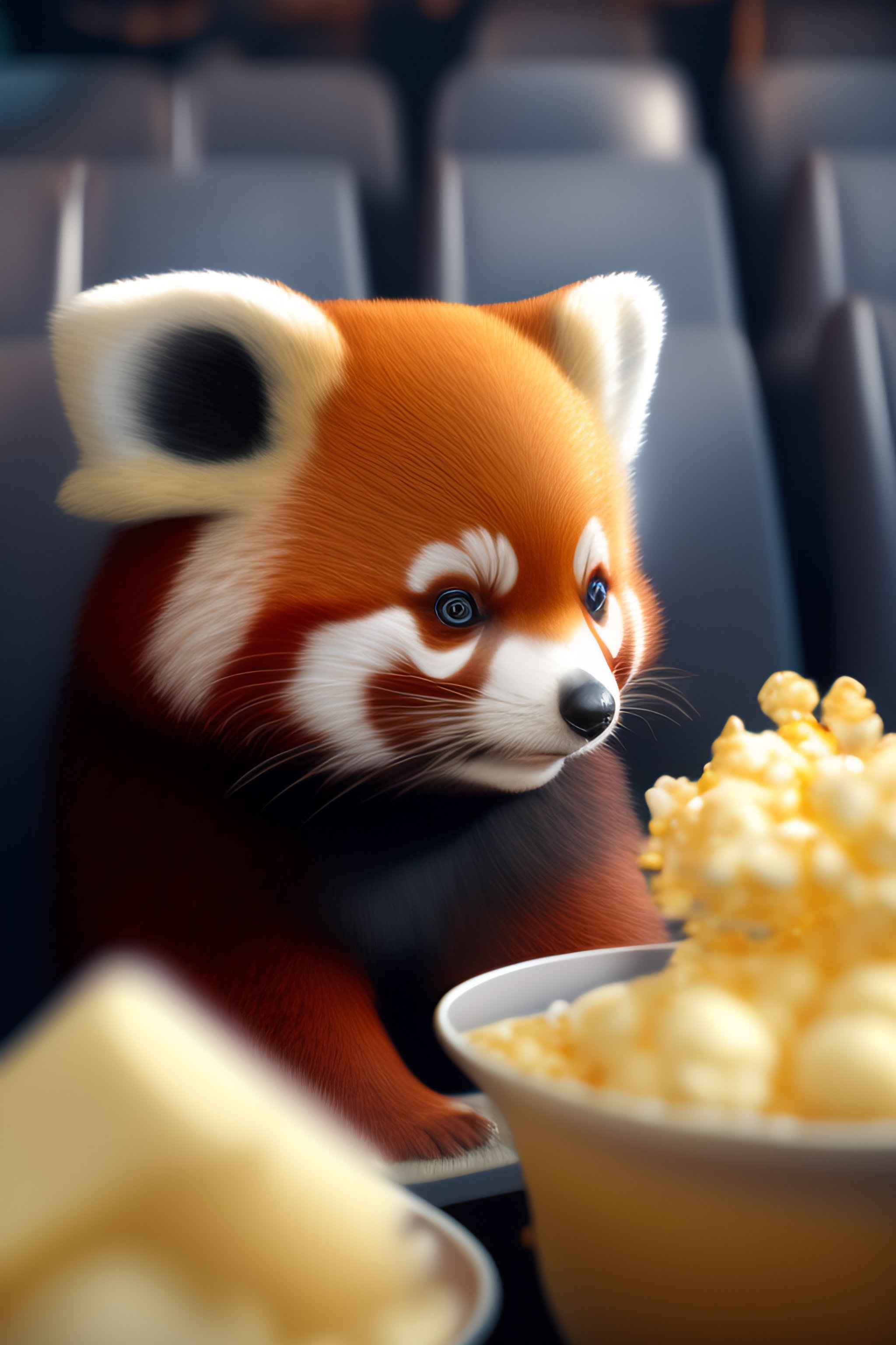 Lexica - Cute small humanoid red panda sitting in a movie theater ...