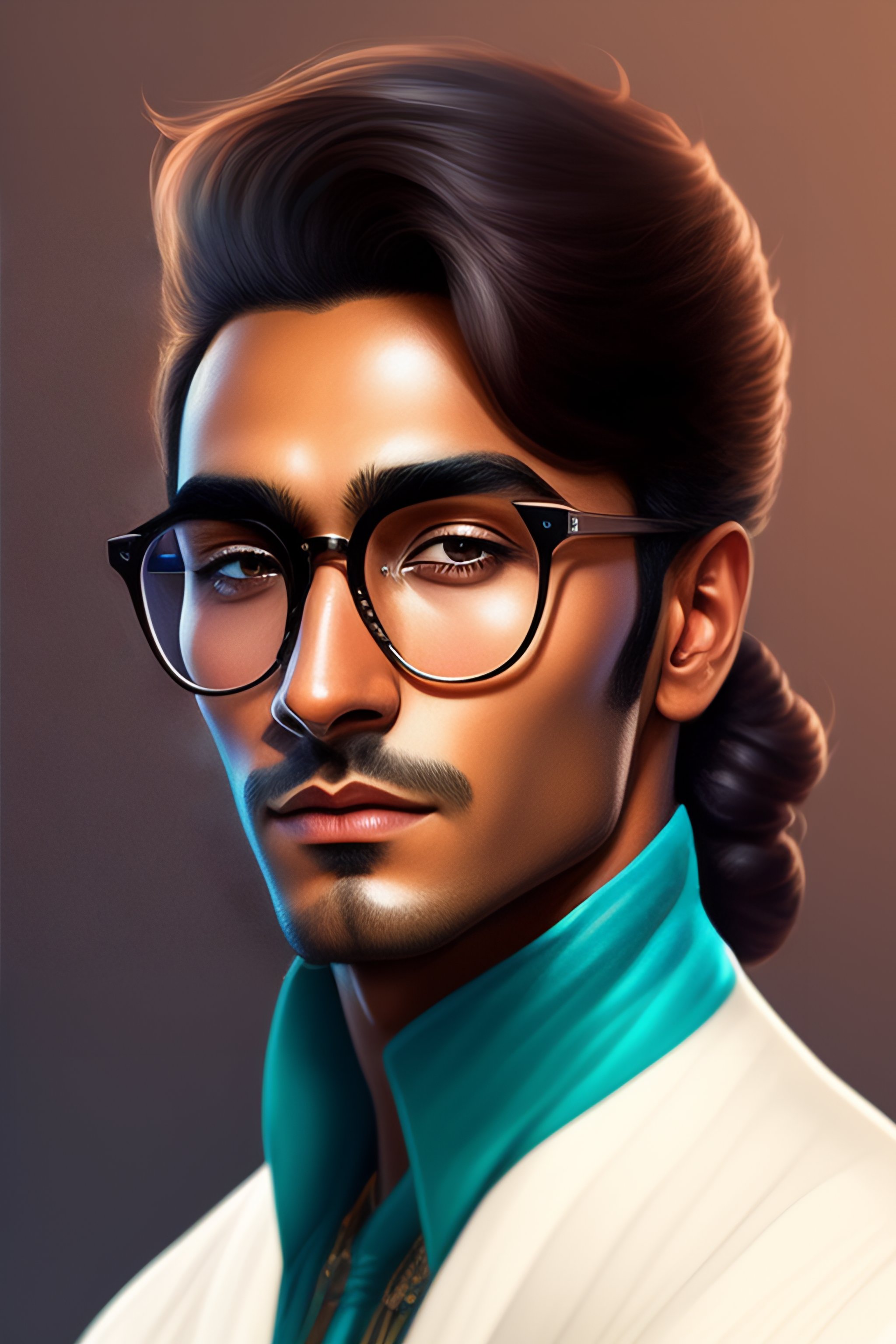 Lexica - Brown thin boy, with turquoise hair, hair tied with a bun ...