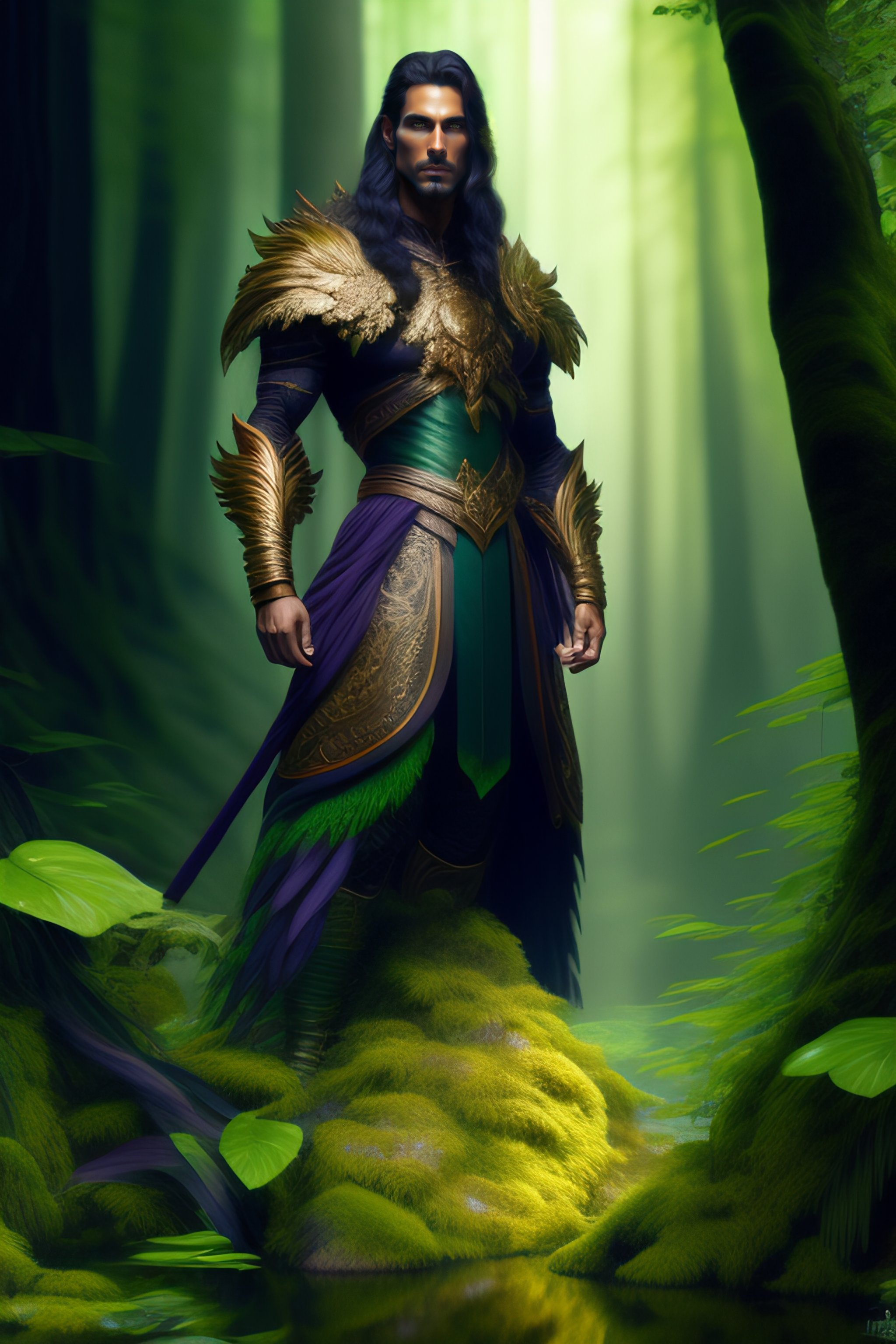 Lexica - God of the forest, full length shot of handsome dark haired ...