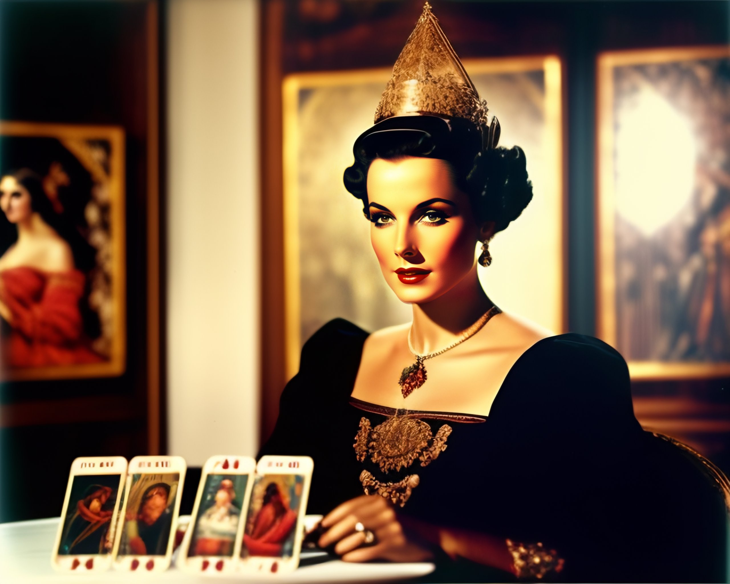 Lexica - Beautiful tarot card reader doing a 3 card spread in the 1950's