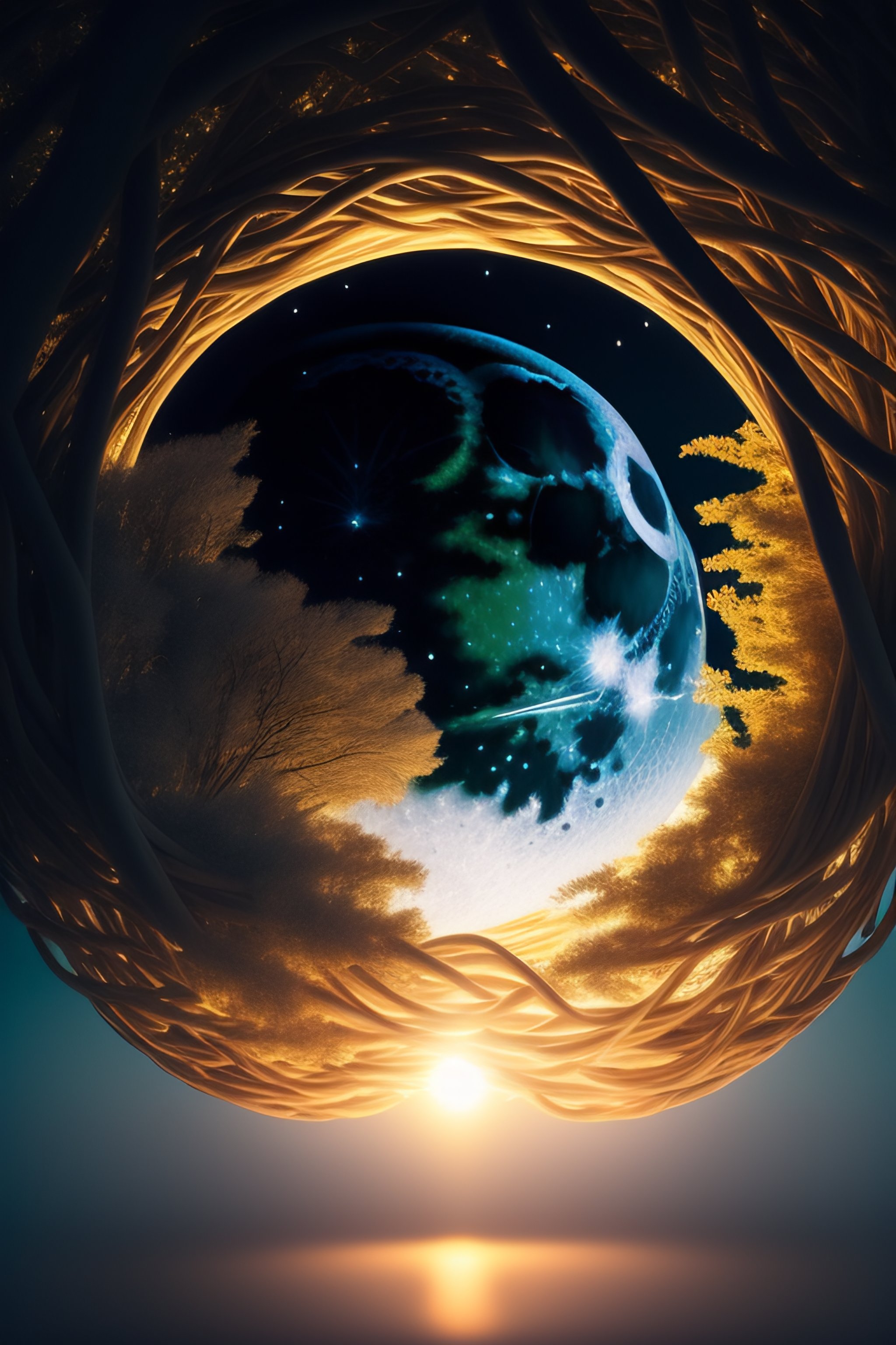 Lexica - The moon above: a swollen orb, tangled up in boughs - A ...