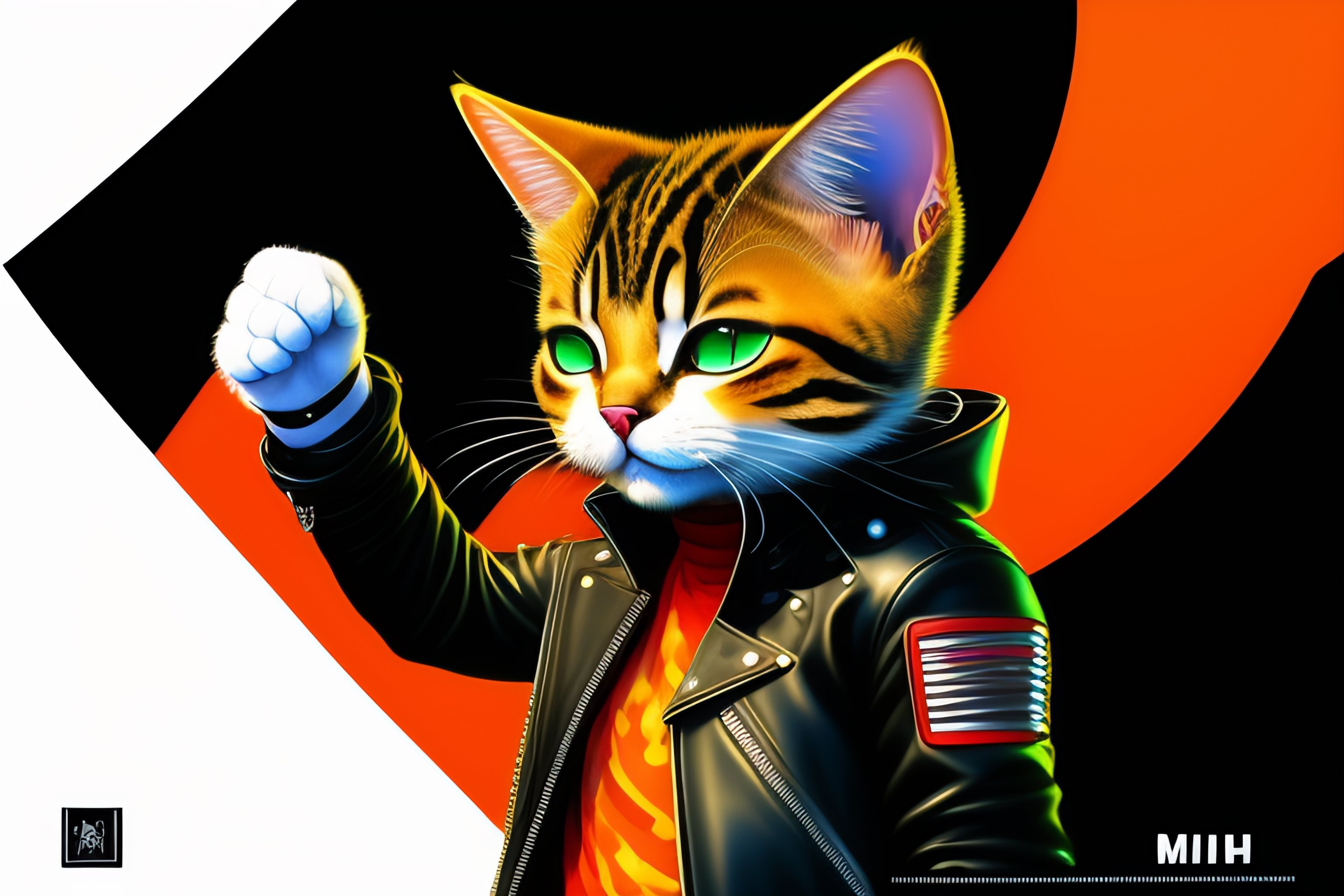 Lexica - Digital painting of a punk cat wearing a black leather jacket ...