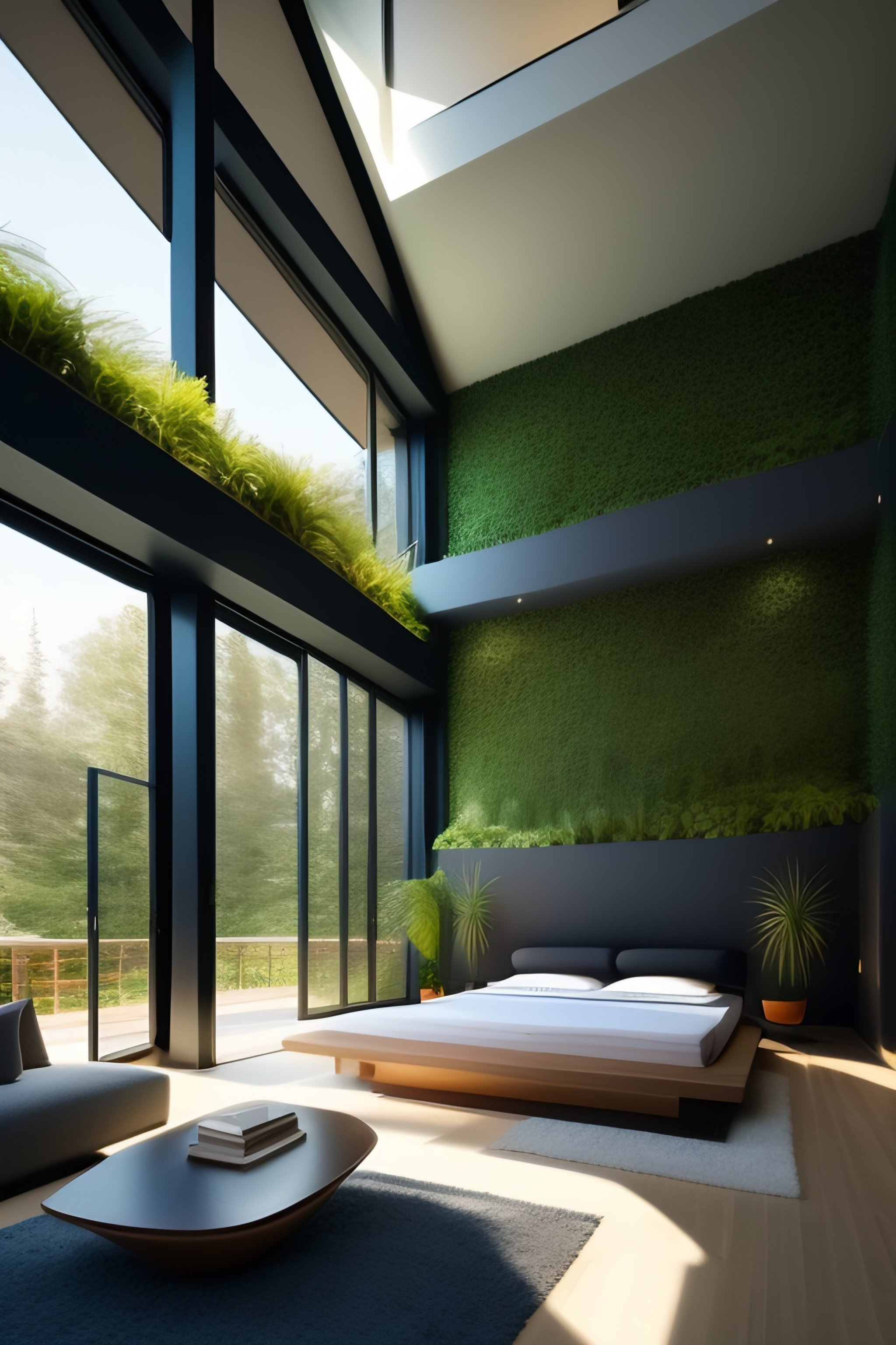 Lexica - A sunny panoramic room with high ceilings and plants