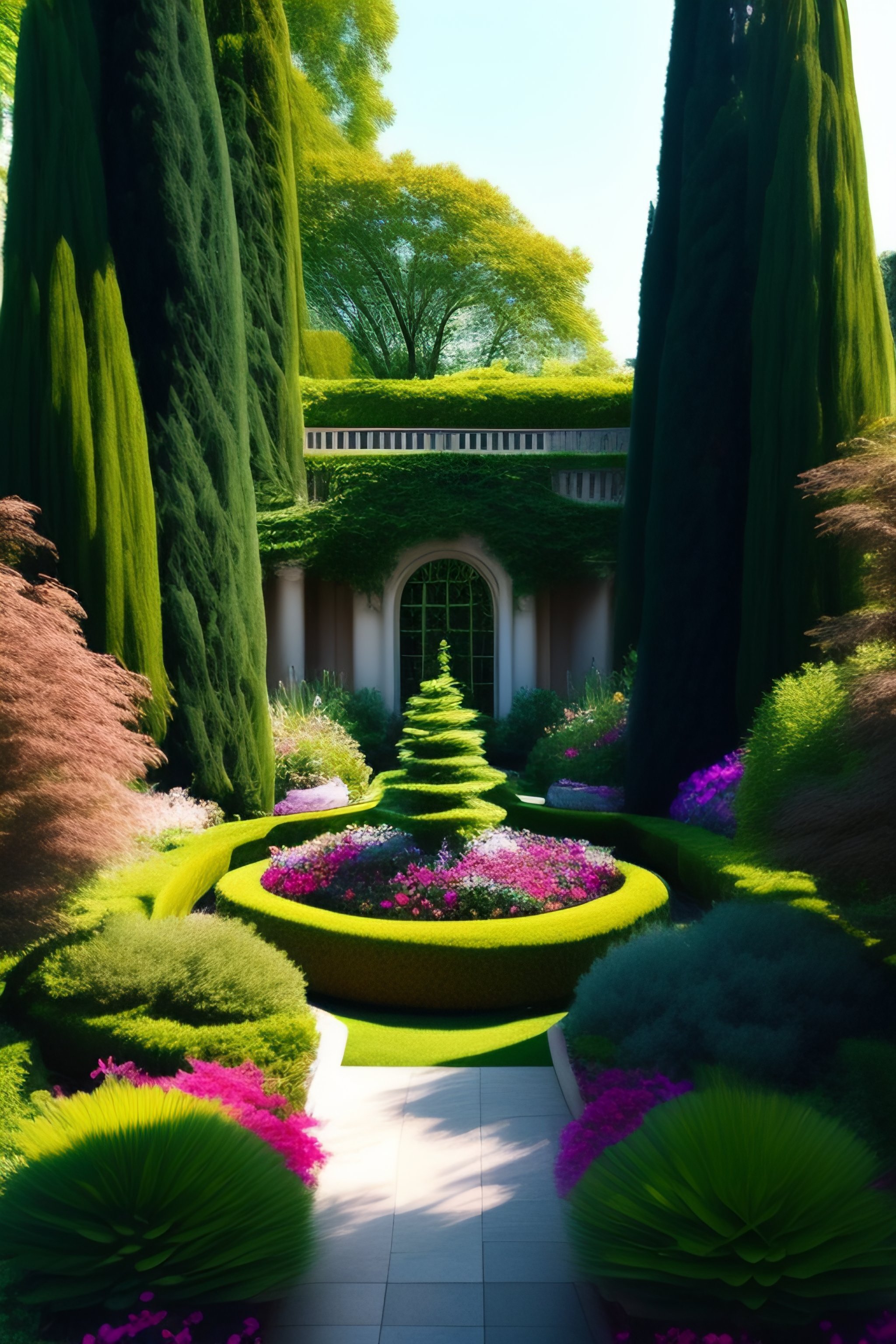 Lexica - A beautiful garden full of plants and tree with hanging branches