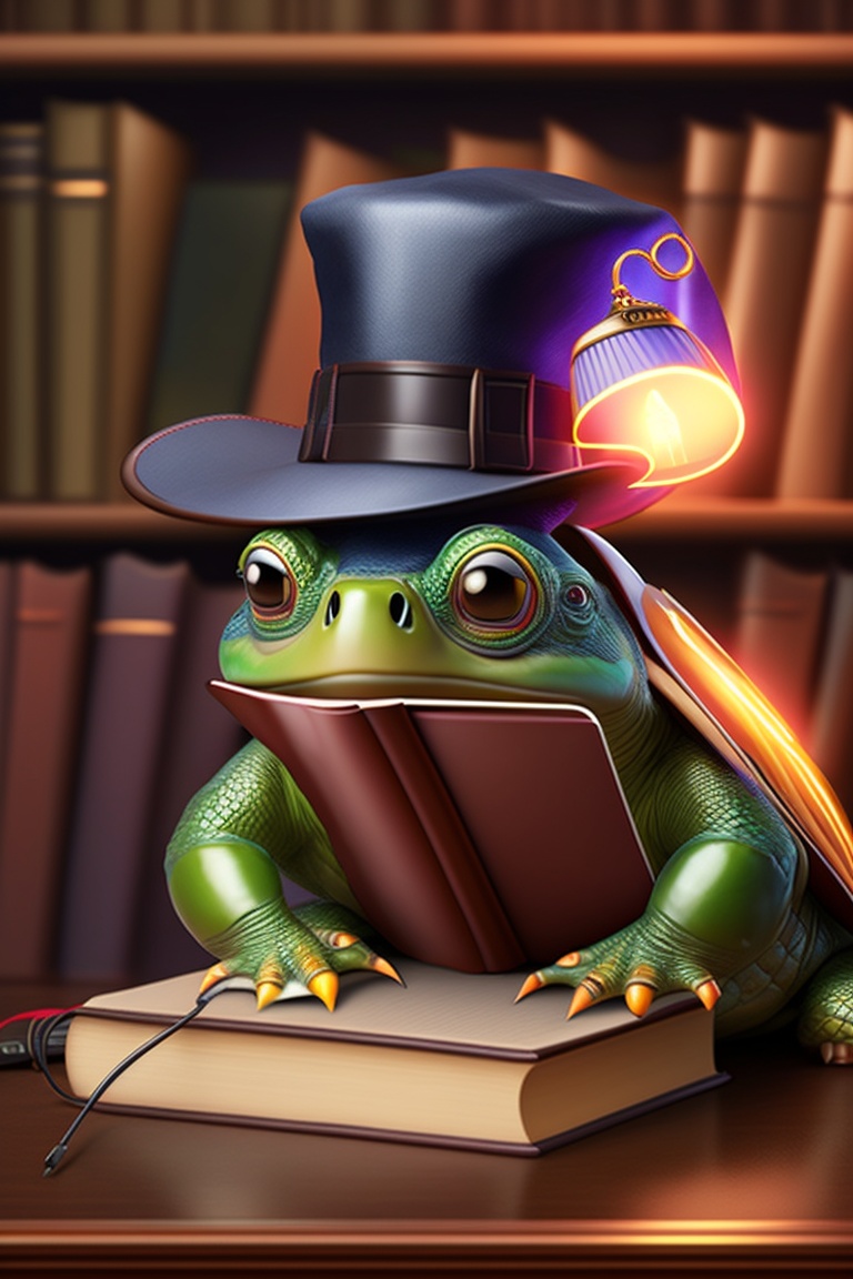 Lexica - Curious scary turtle monster with witch hat on head (feminine ...