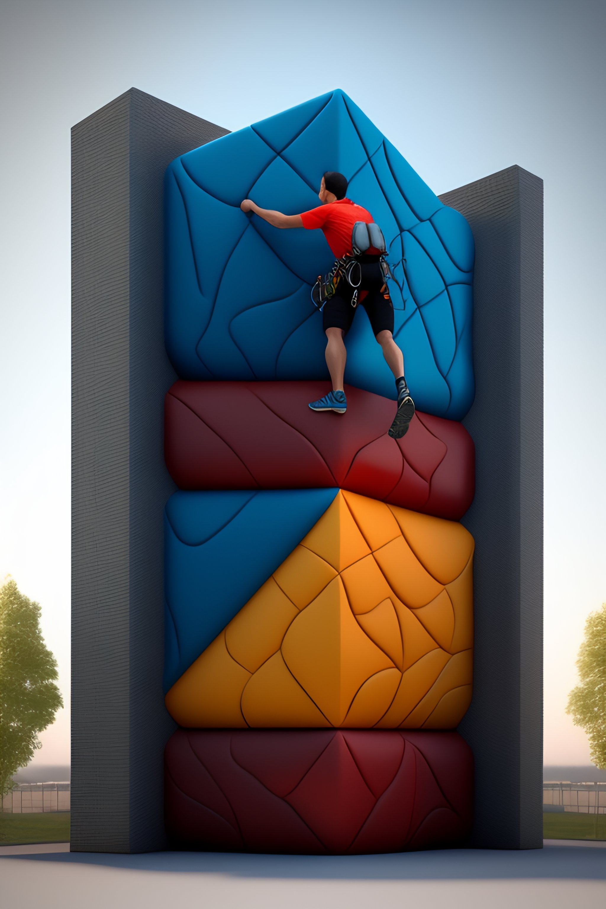 Lexica - Realistic 3d climbing man wall design