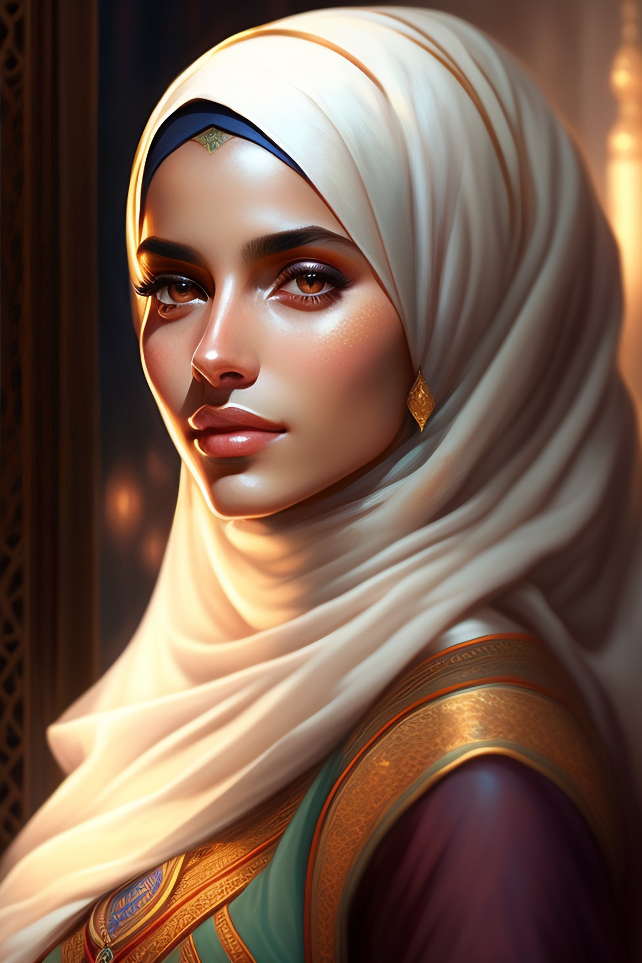 Lexica - Portrait of muslim girl with hijab romance hindu man romantic ...