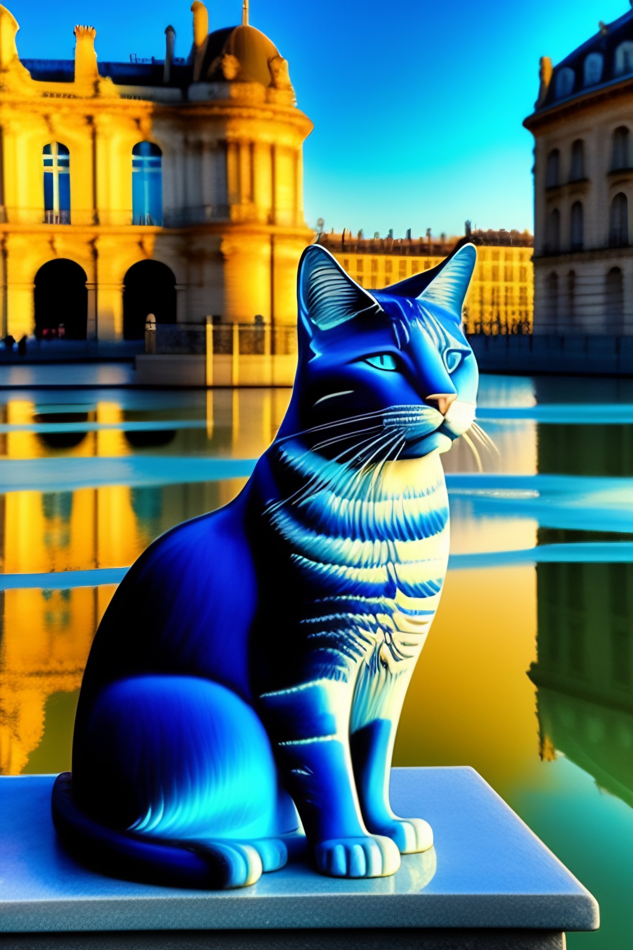 Lexica - A blue cat at the miroir d'eau in bordeaux in the style of van ...