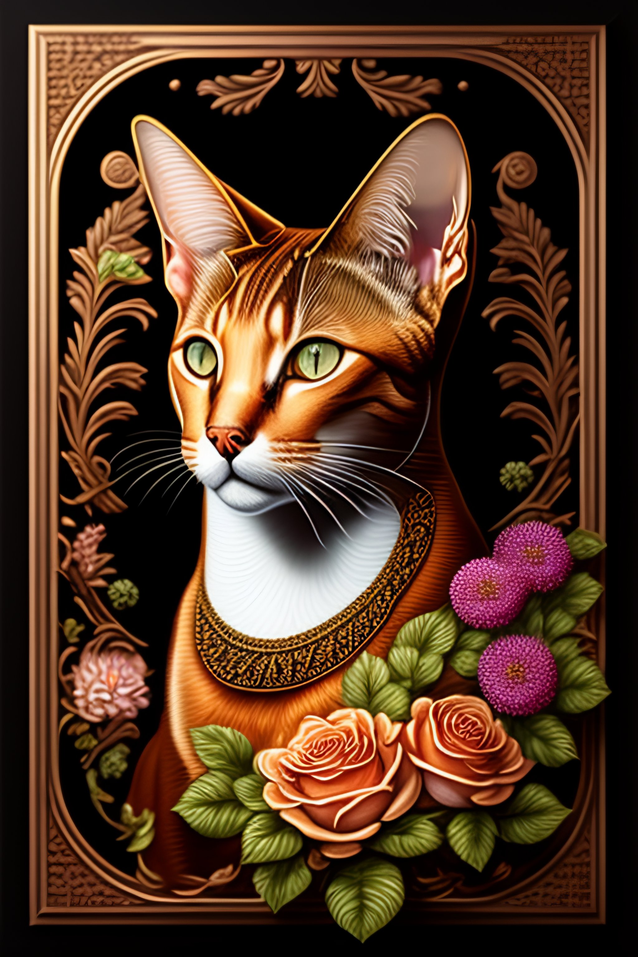 Lexica - Abyssinian cat with classical floral elements emanating from ...