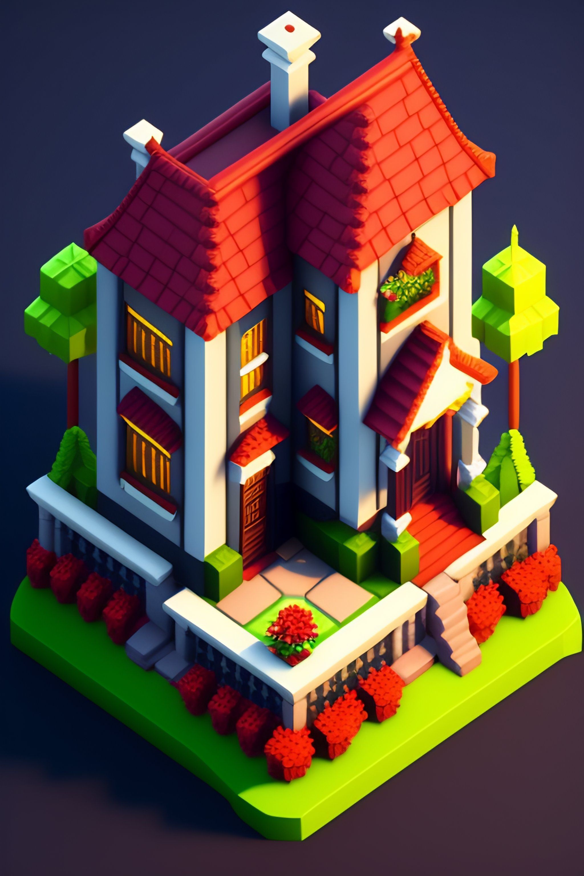 Lexica - Detailed isometric mansion, pixel art, unreal engine voxel render