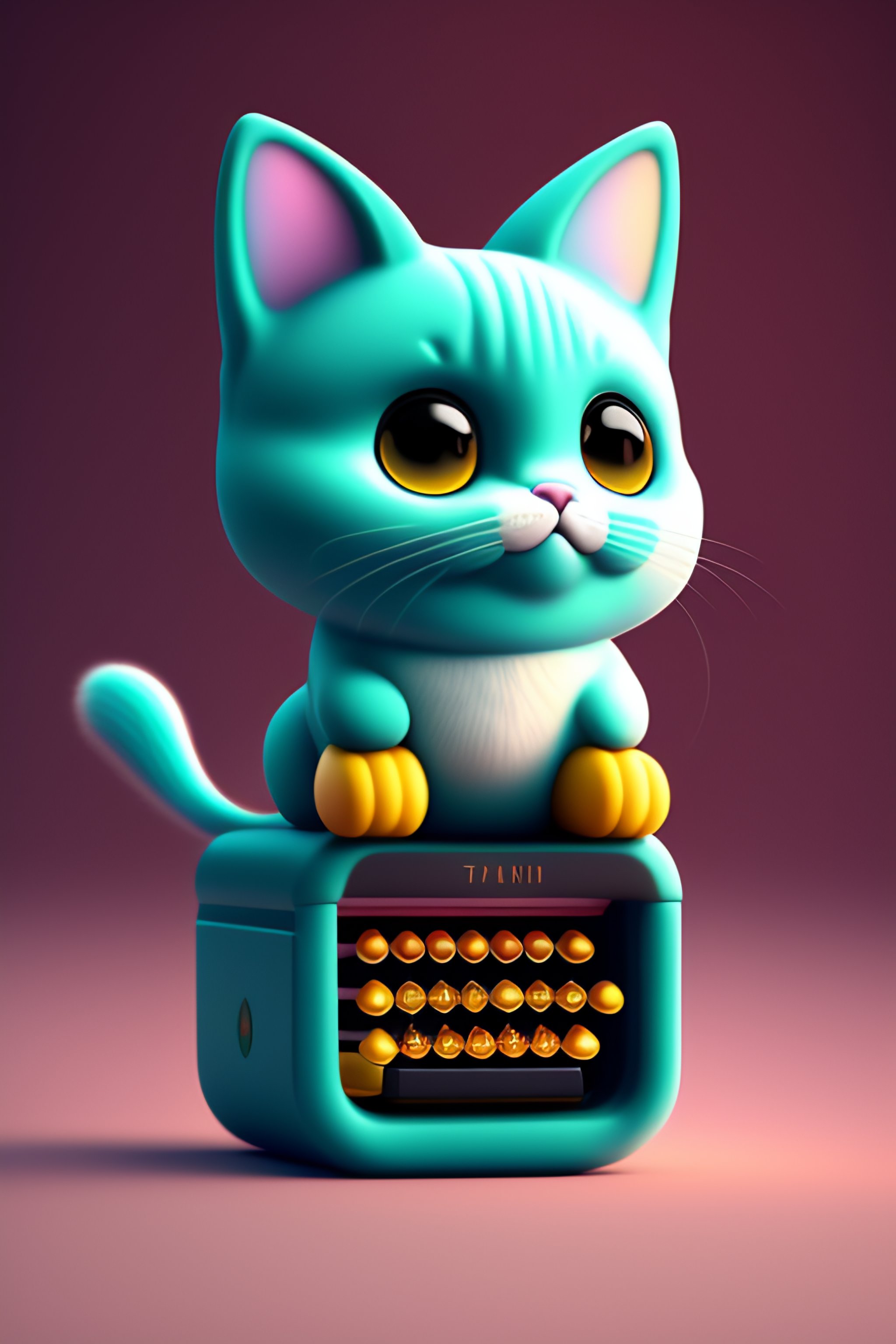 Lexica - Tiny cute cat using a typewriter toy, standing character, soft ...