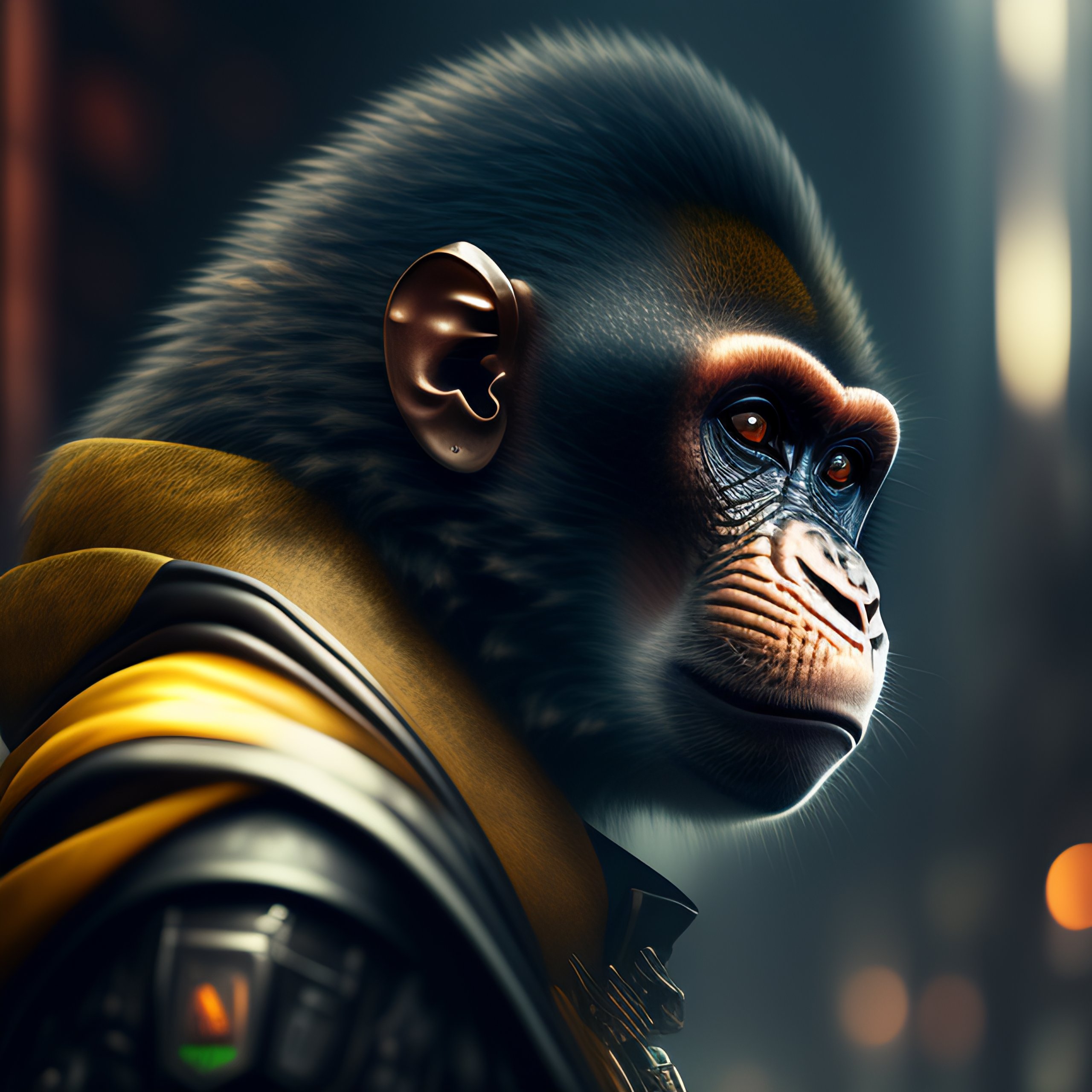Lexica - Monkey cyberpunk cyborg, side portrait, realistic animal, half ...