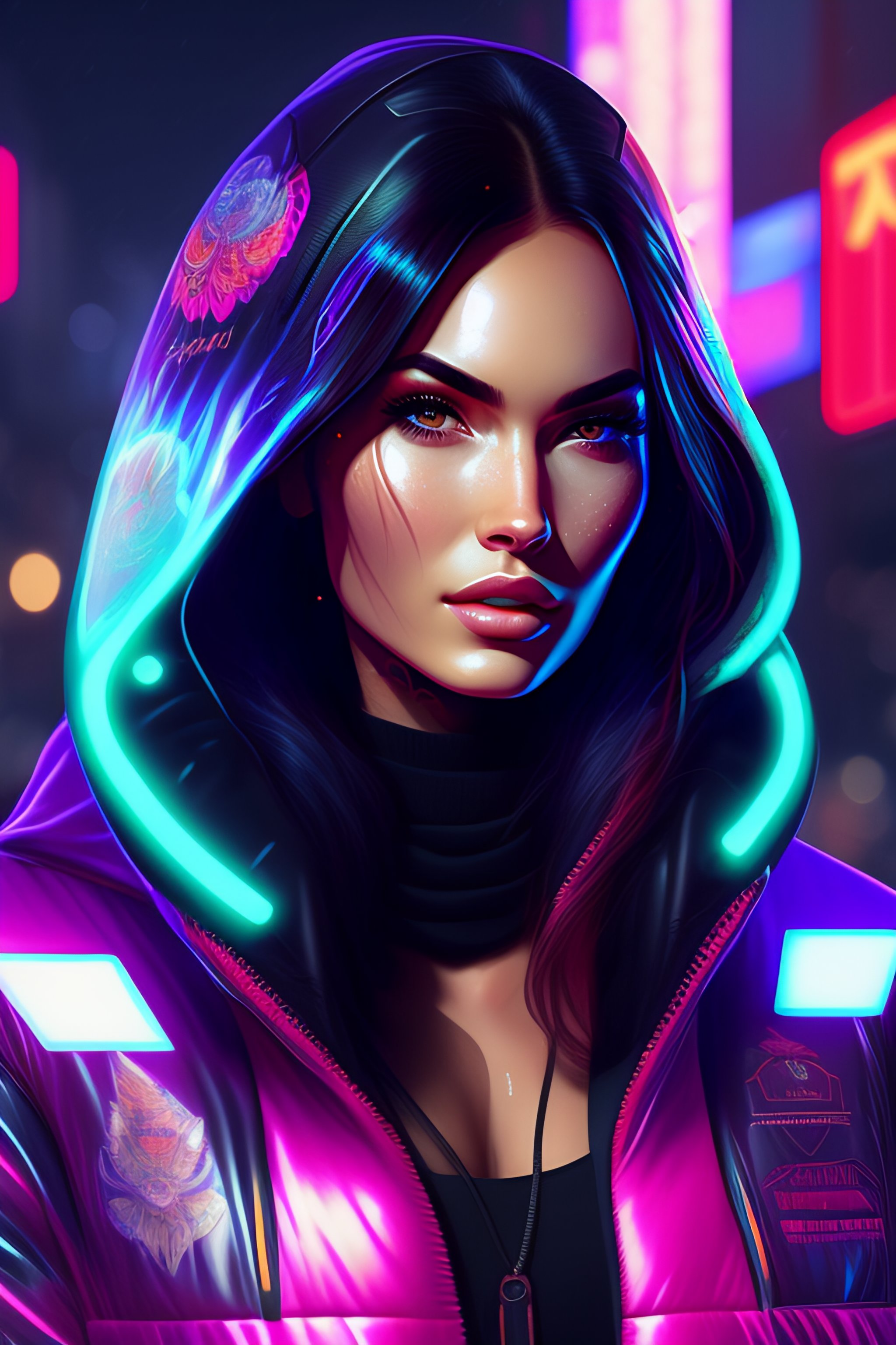 Lexica - Detailed portrait megan fox neon operator girl cyberpunk ...