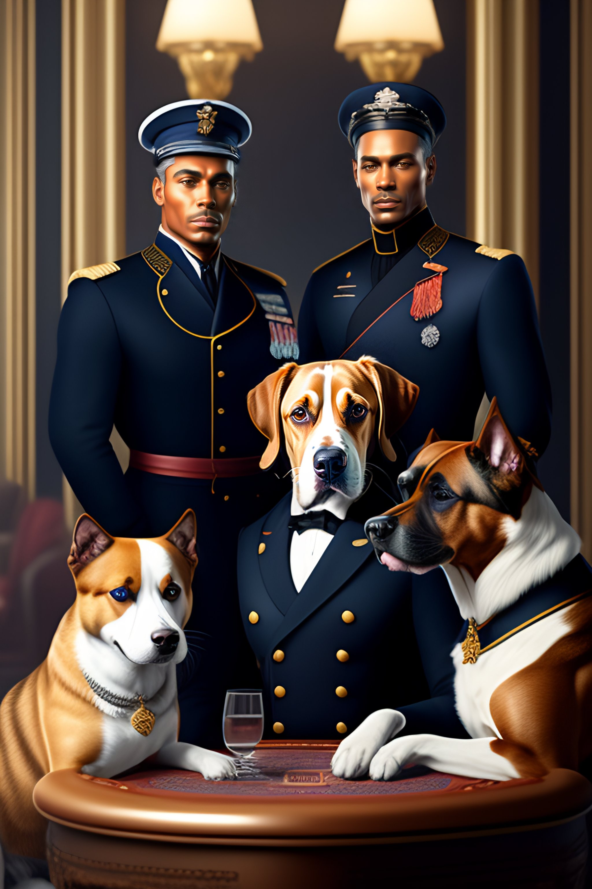 Lexica - Four dogs dressed navy admirals in formal unifor playing poker ...