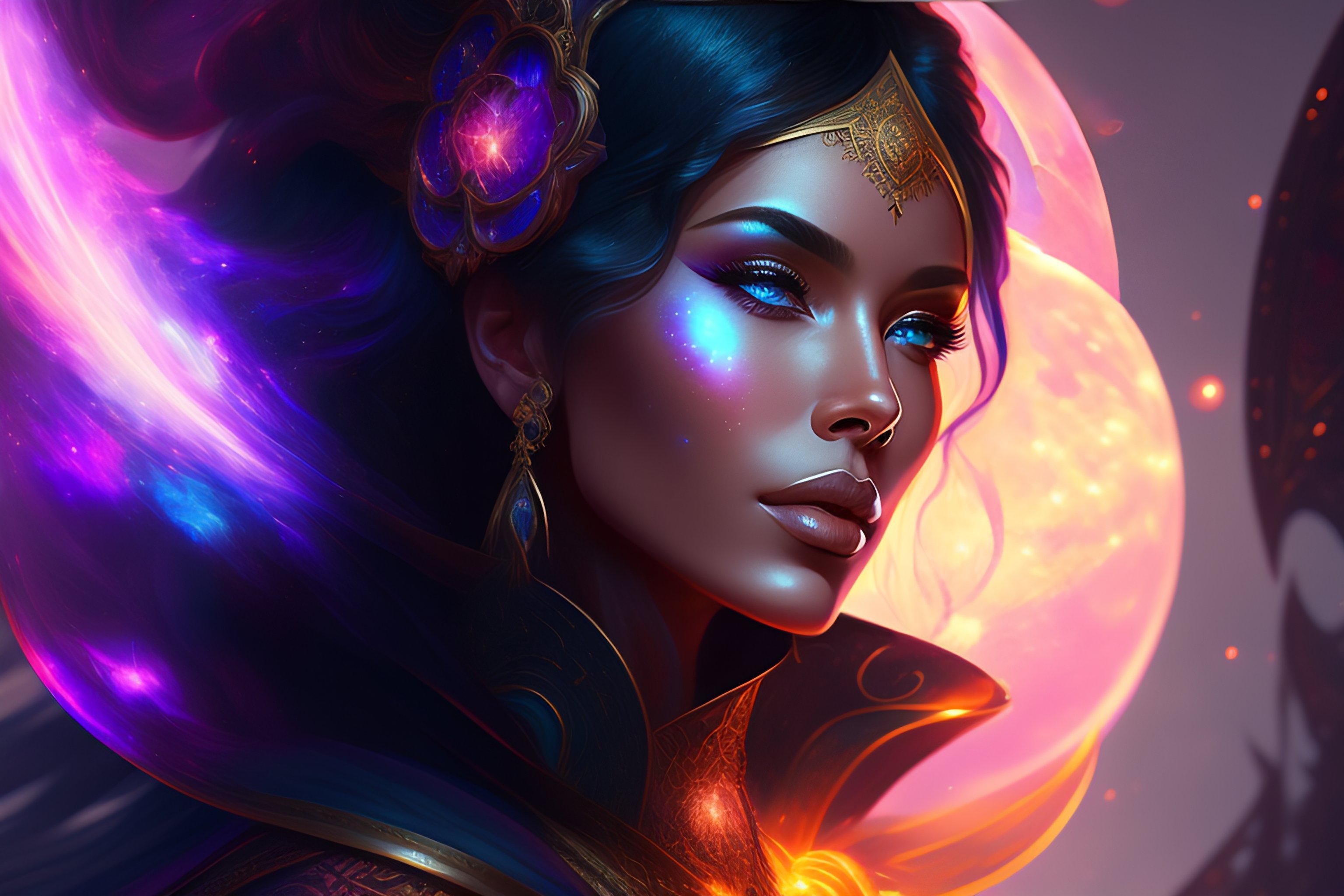 Lexica - Cosmic sorceress, nebulas, galactic, Concept art portrait by ...