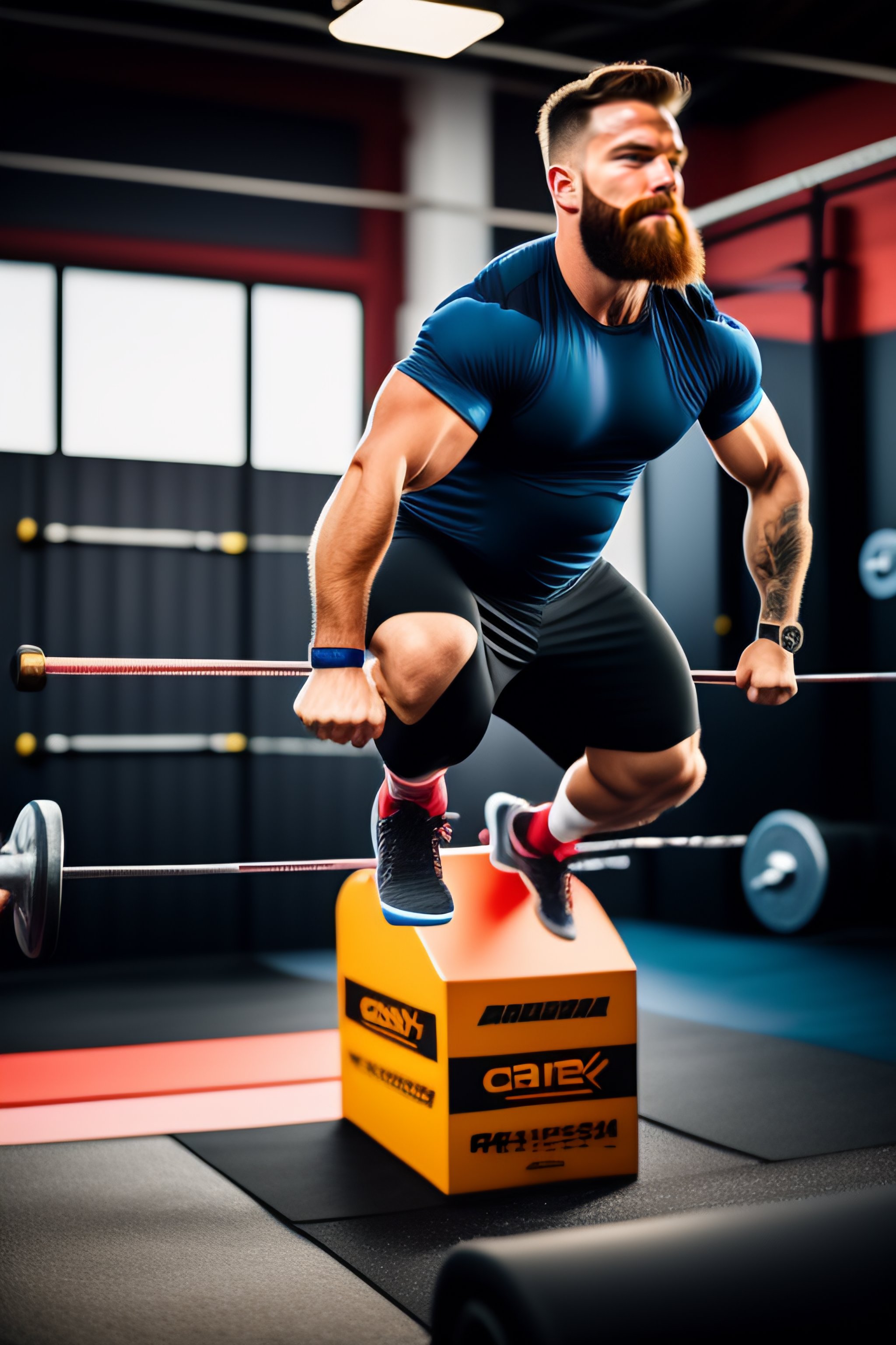 Lexica - Highly detailed, man train box jump with box in crossfit gym ...